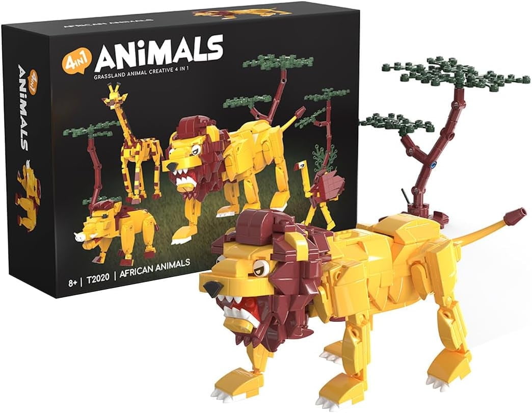 WEINIYA 4in1 Grassland Animals Building Set, Animals Creative Brick ...