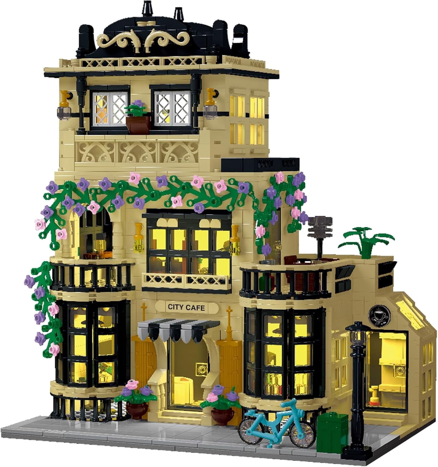 WEINIYA City Cafe Building Block Set with LED Light, 1443 PCS Modular ...
