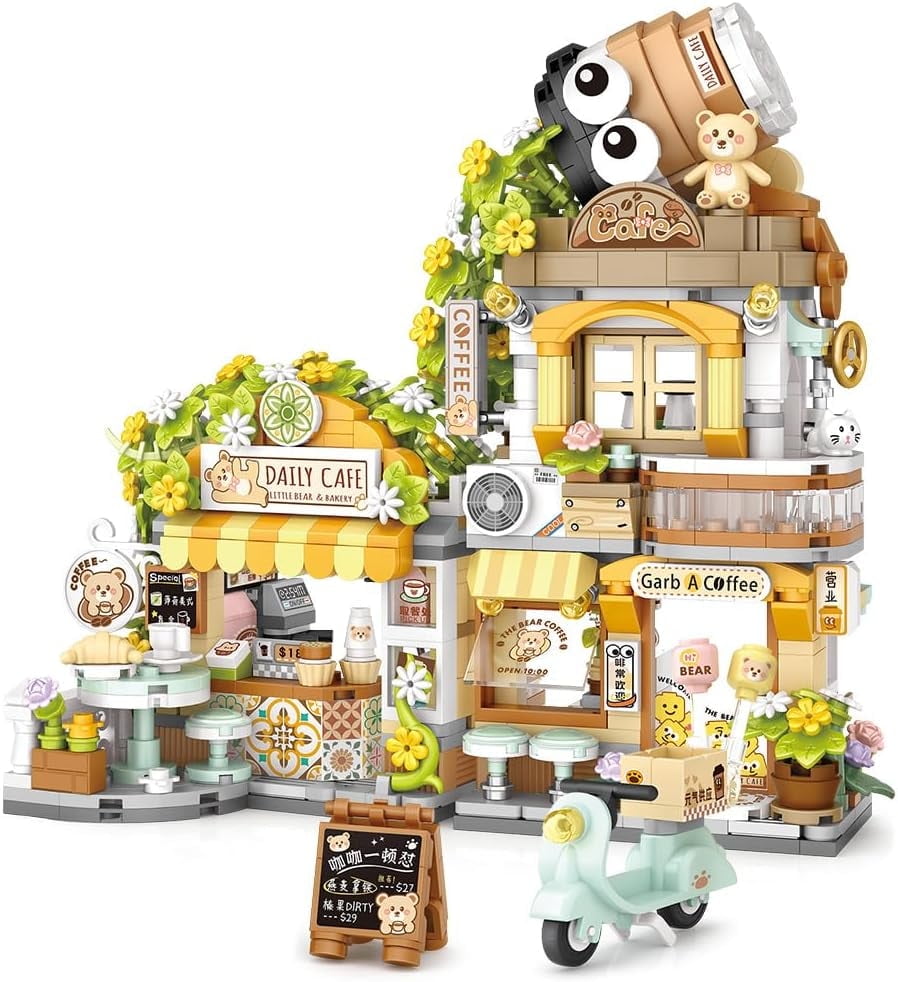 WEINIYA City Tea House Building Blocks Set, Openable Panda Construction ...