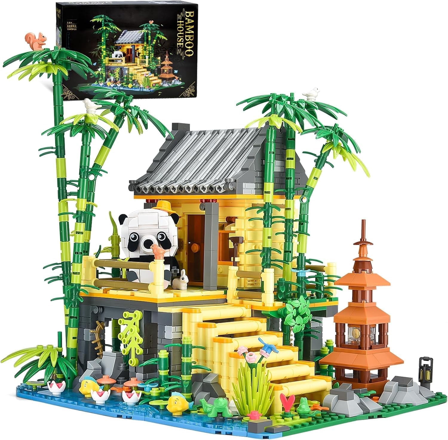 WEINIYA Panda Bamboo House Building Set with LED Light for Adults 1443 ...