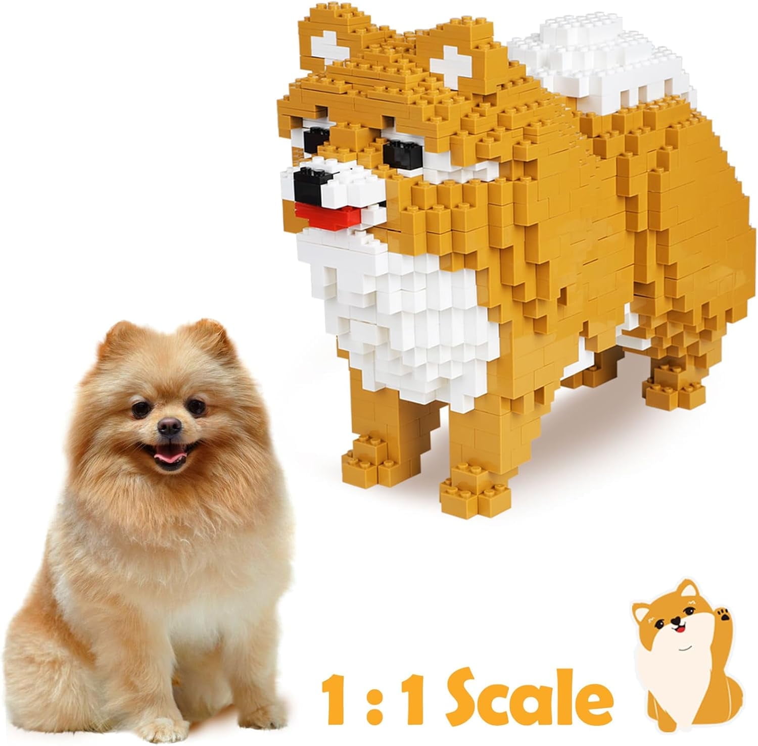 WEINIYA Pomeranian 1250PCS DIY 3D Building Blocks Set - Life-Size Dogs ...
