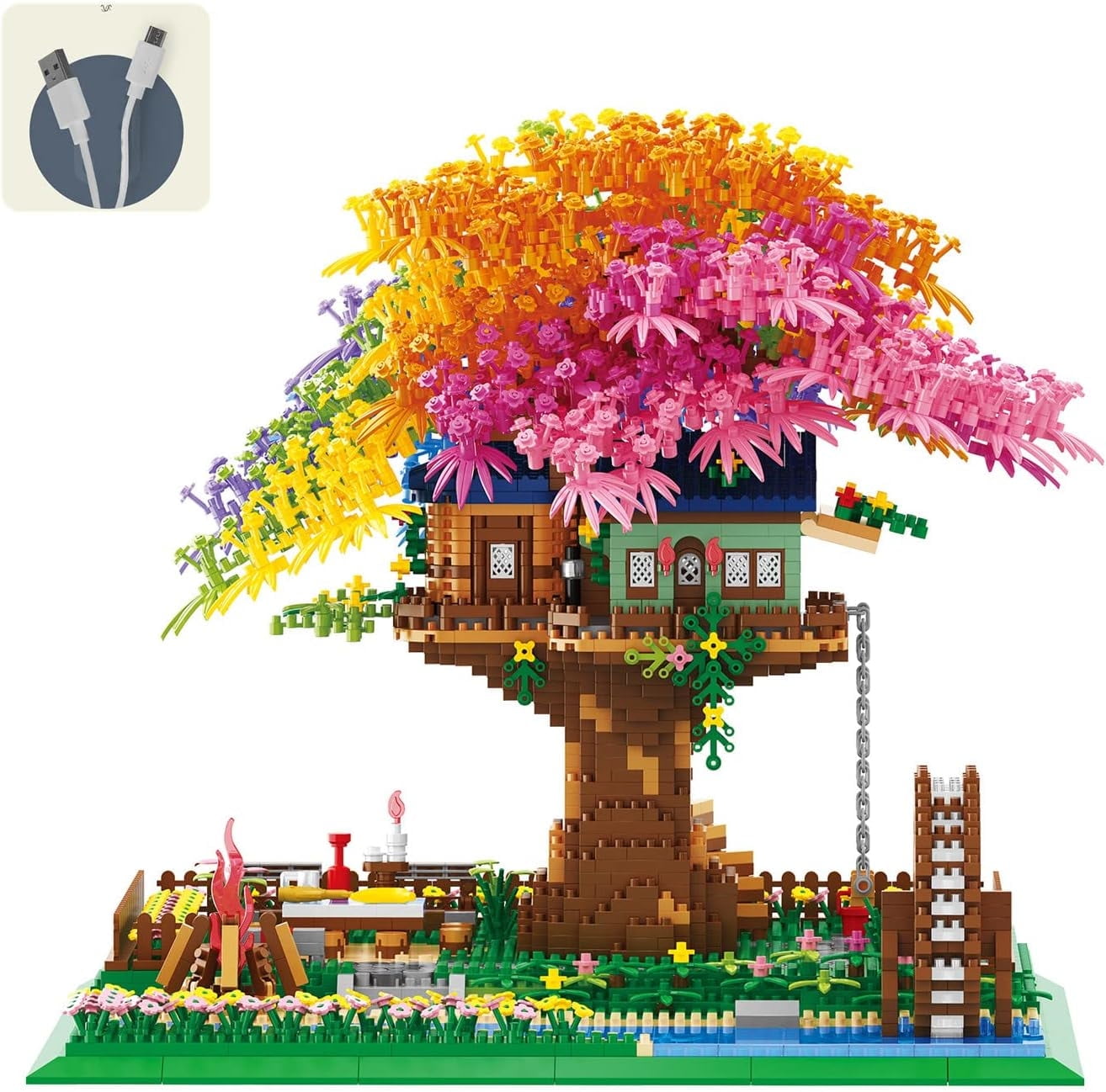 WEINIYA Rainbow Flowers Building Block with Light,Sakura Cherry Blossom ...
