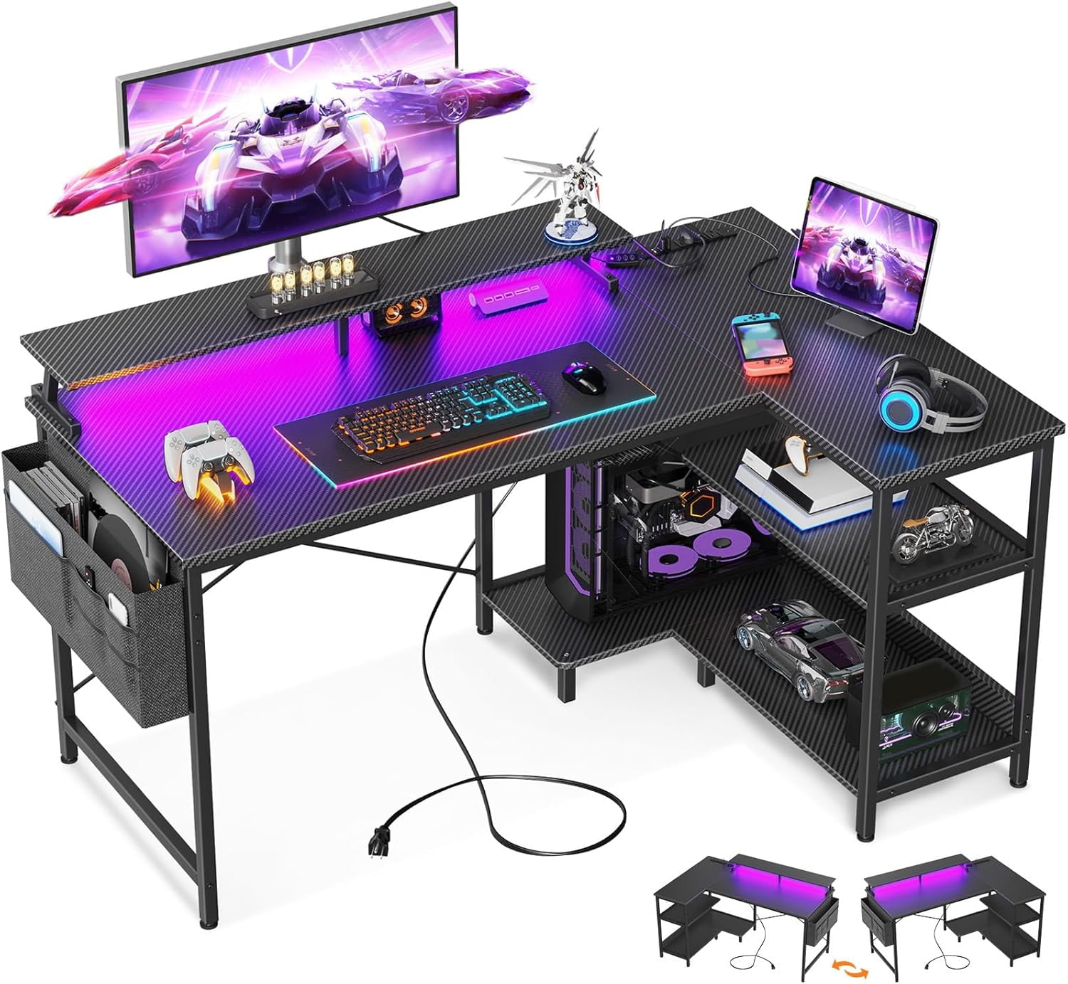 WEIQI 48 Inch Gaming Desk with USB Charging Ports and LED Lights ...