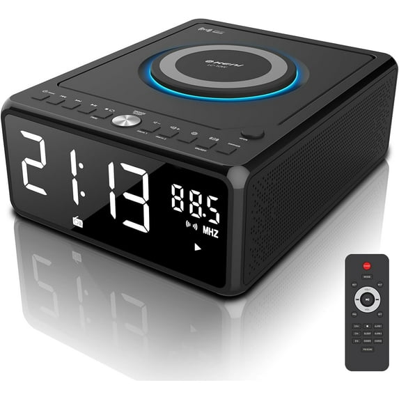 WEIQI CD Player Alarm Clock Radio Combo, Bluetooth CD Boombox, Qi ...