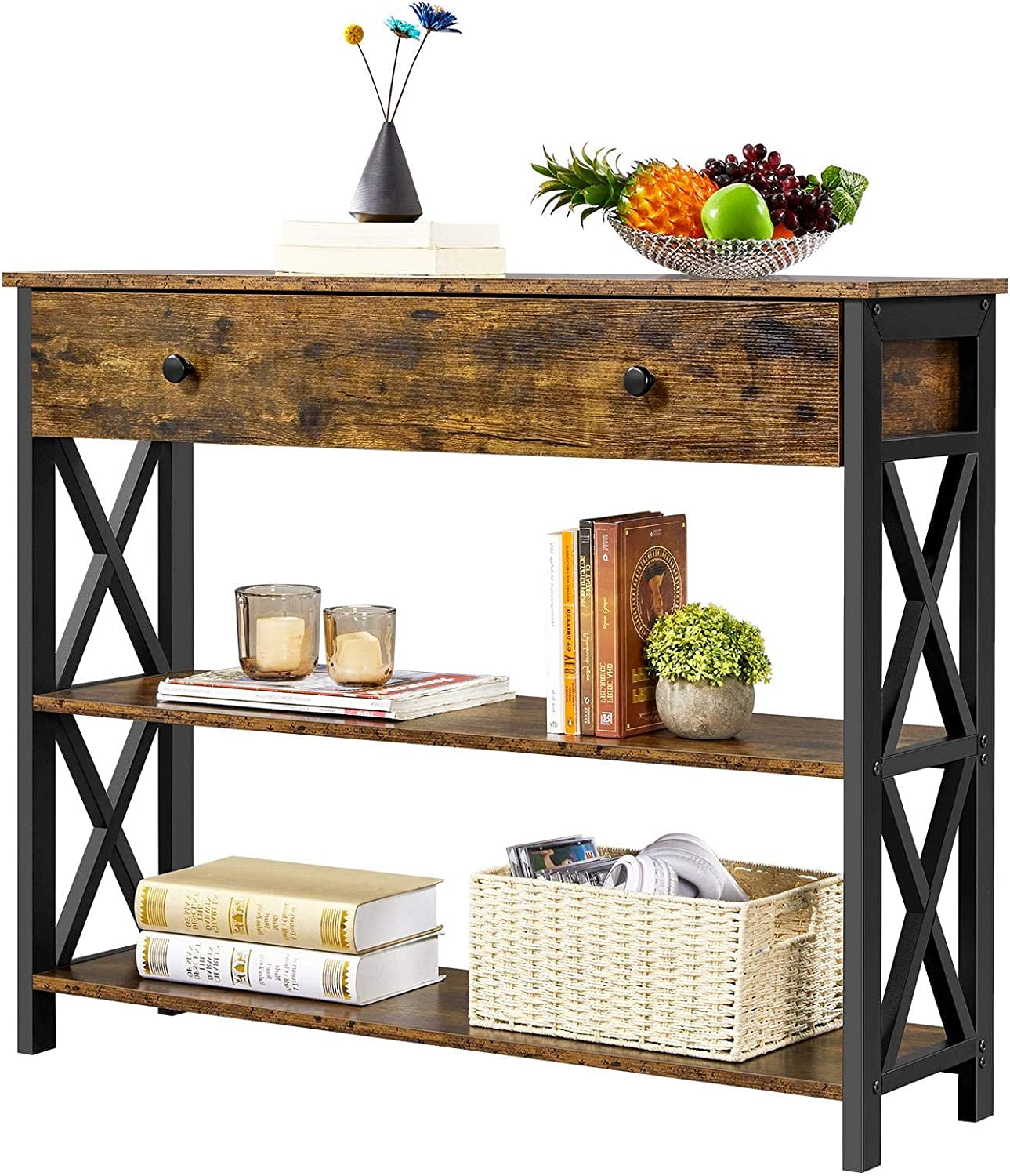WEIQI Console Table with Drawer, Entryway Table with 3 Tier Storage ...