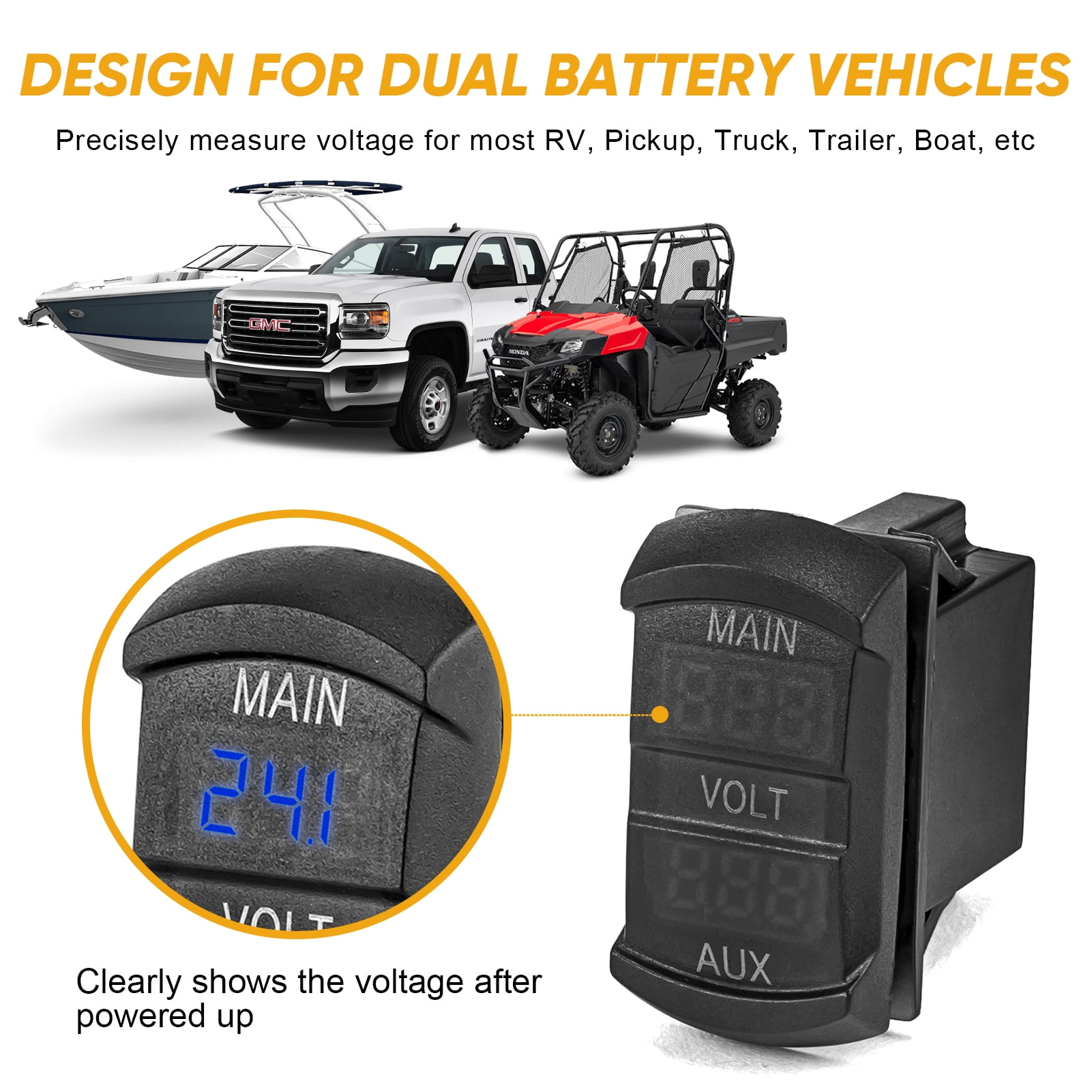 Dual Voltmeter DC 10-60V Blue LED Digital Panel Voltage Monitor Pickup ...