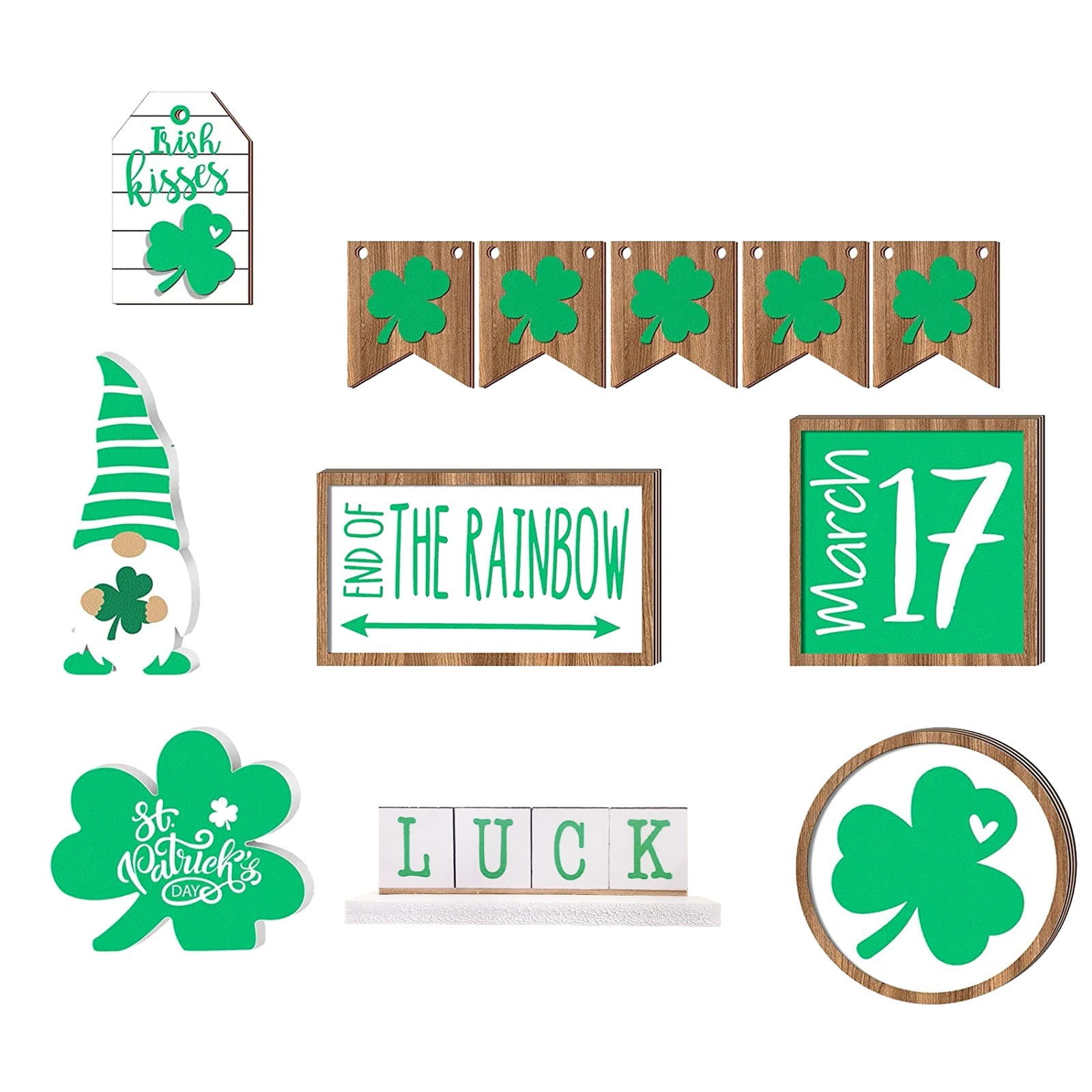 WEIXF 1 Set Of St. Patricks Day Tiered Tray Wooden Table Signs Green ...