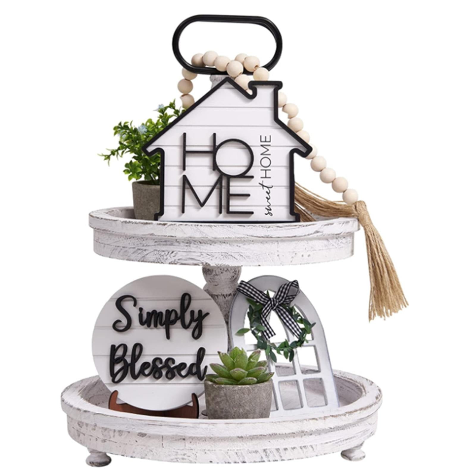 WEIXF Farmhouse Tiered Tray Home Wood Sign Home Sweet Home Simply This ...