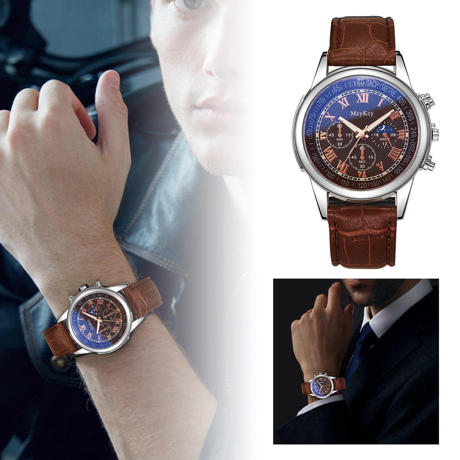 WEIXF Mcykcy Men's Business Quartz Sports Watch With Casual Leather ...