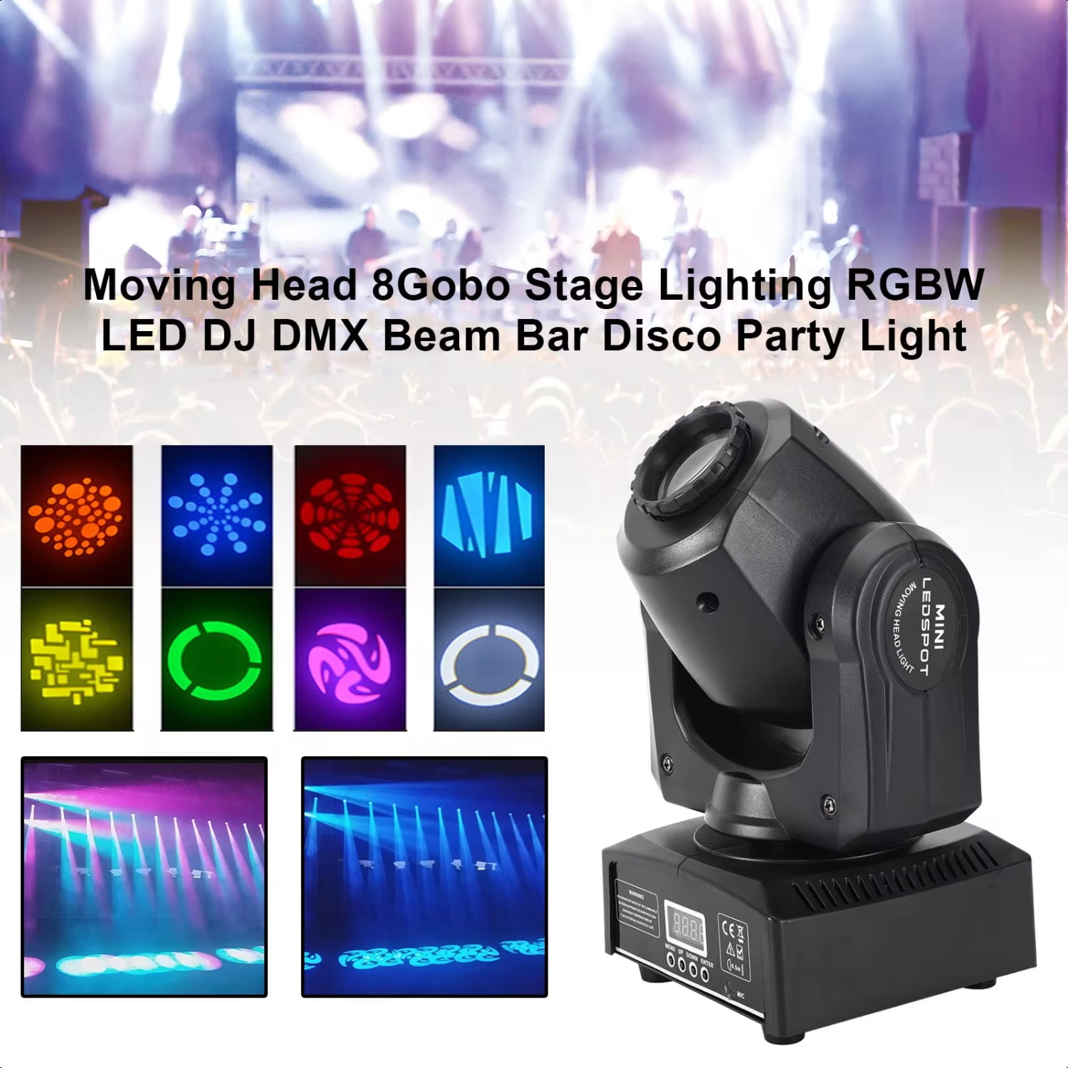 WEIYEYY Moving 8Gobo Stage Lighting RGBW DJ DMX Beam Disco Party Light ...