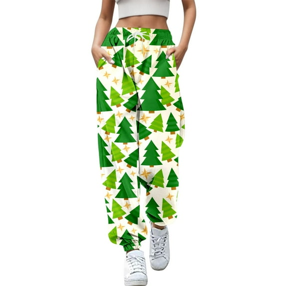 WEIYLL Christmas Casual Pants for Women Long Elastic Leggings Snowflake ...