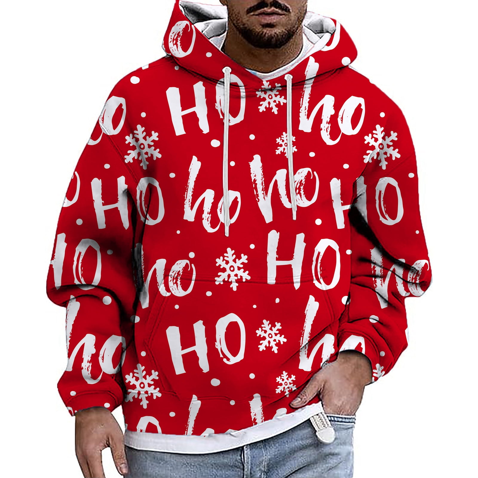 WEIYLL Mens Hoodies Leisure Style Christmas Print Pullover Long Sleeve ...