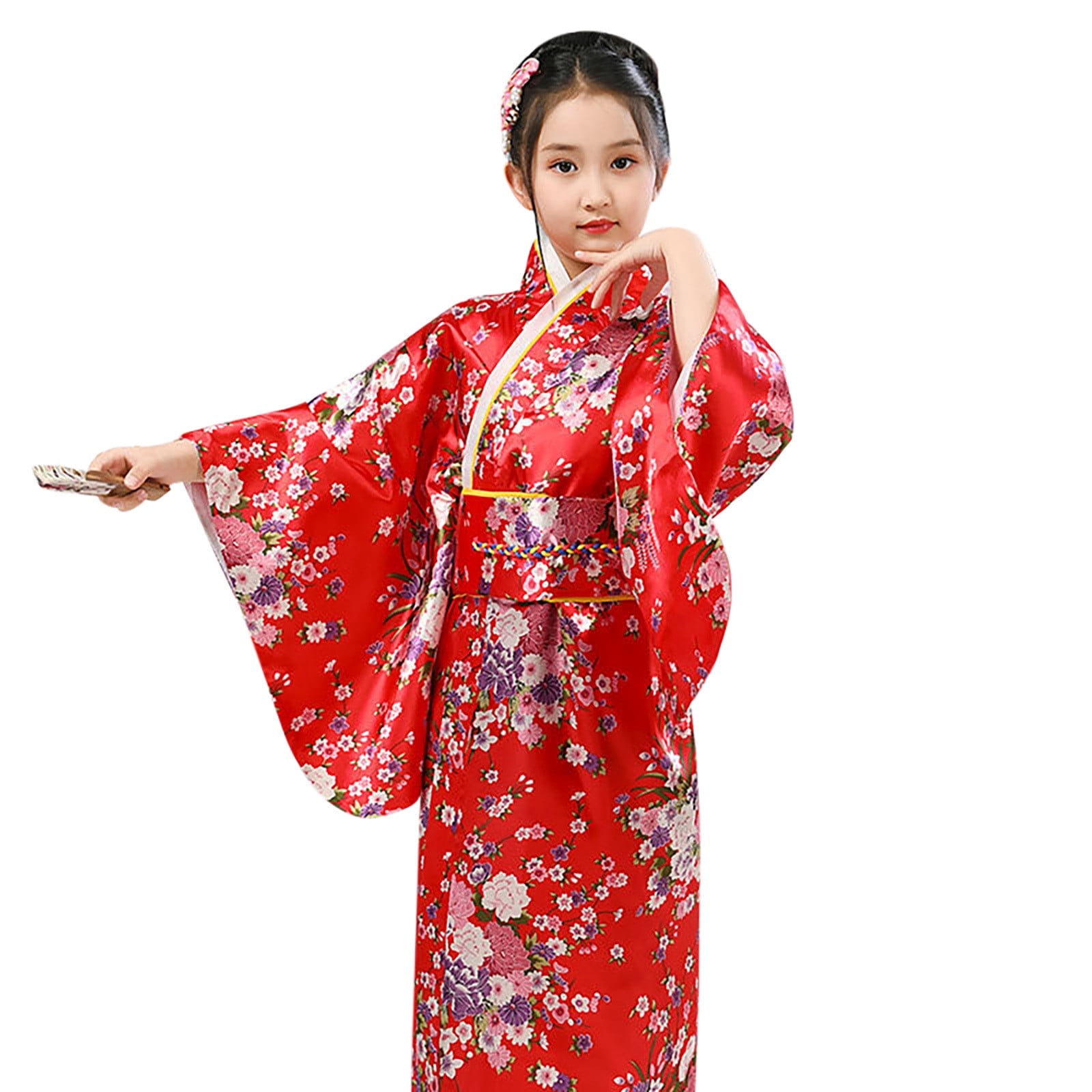 WEIYLL Pajamas Sets For Girls Pjs Traditional Dress Yukata Anime Red ...
