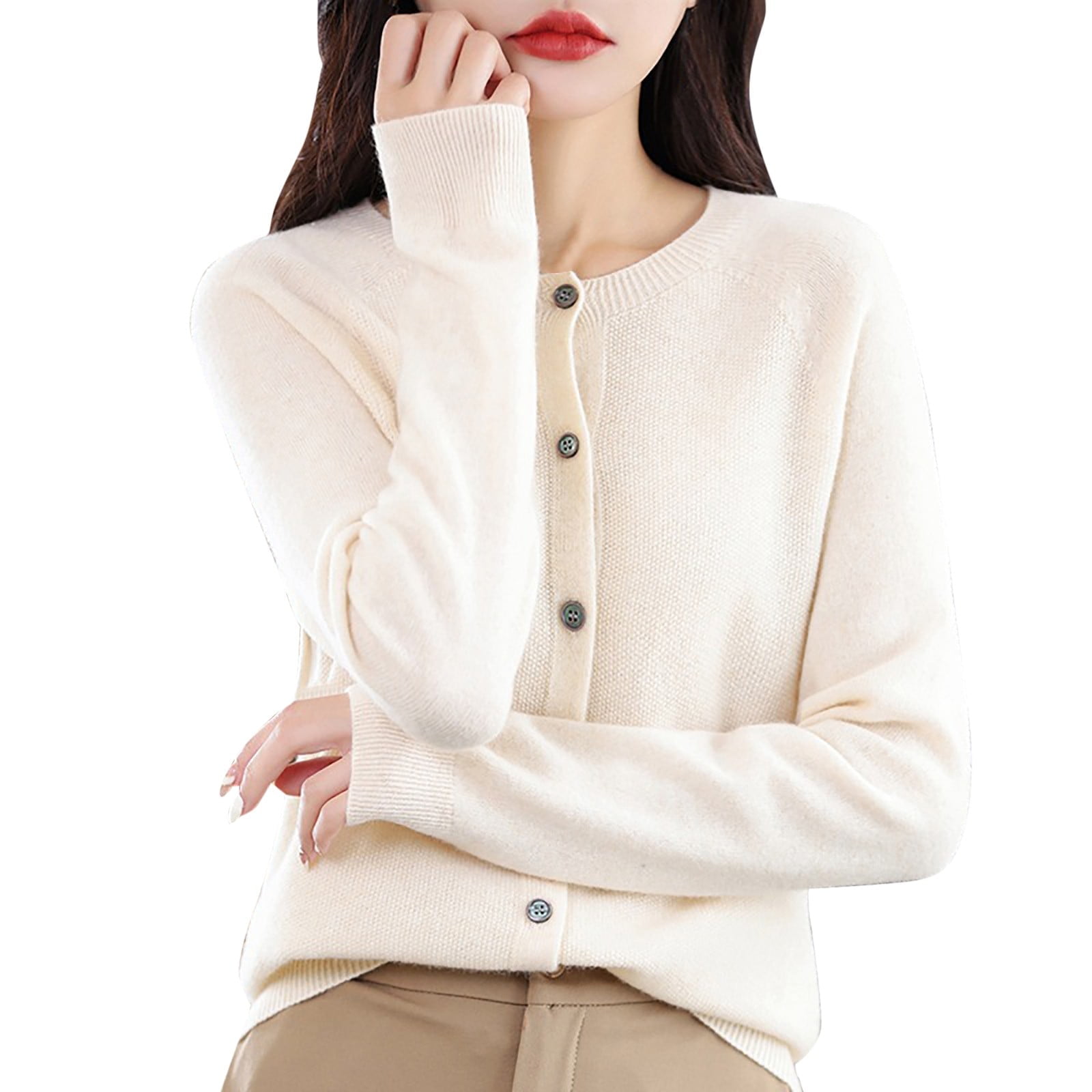 WEIYLL Womens Cardigan Button Front Long Sleeve Soft Warm Knit Elastic ...