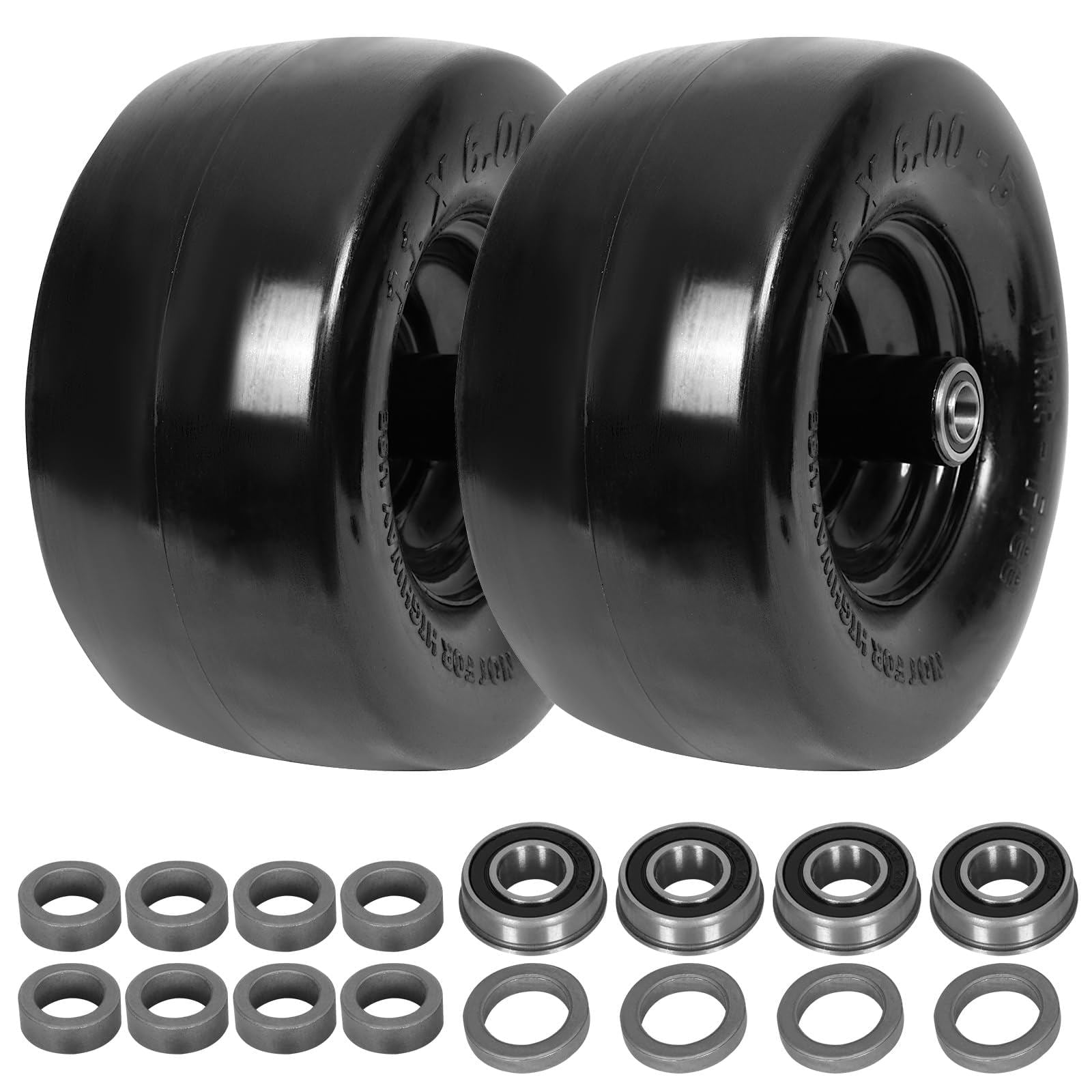 WEIZE 11x6.00-5 Flat Free Lawn Mower Tire Wheel with Rim, 5.9"–8.1 ...