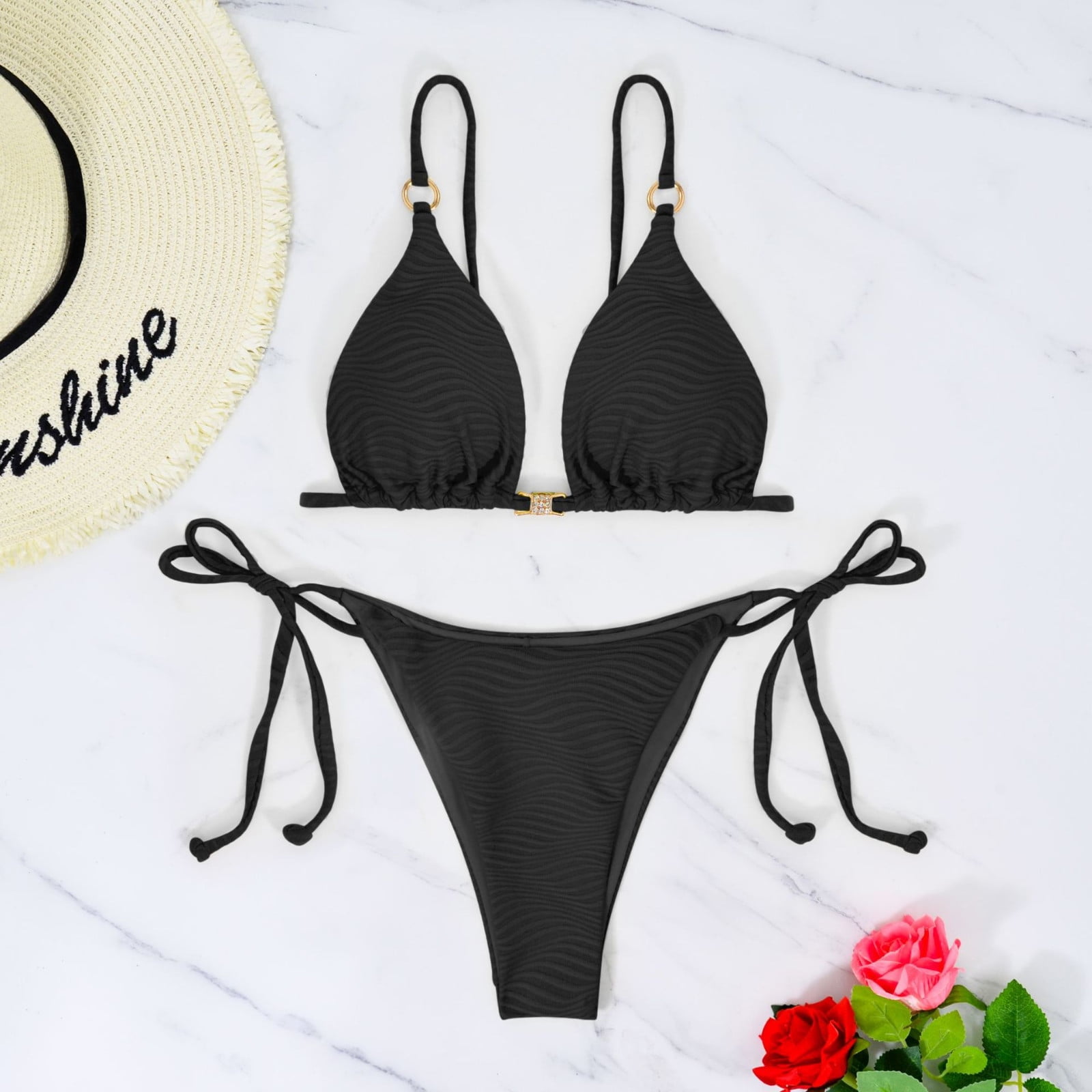 WEIee Woman Bikini 2 Piece Women's Swimwear Lace up Triangle Halter ...