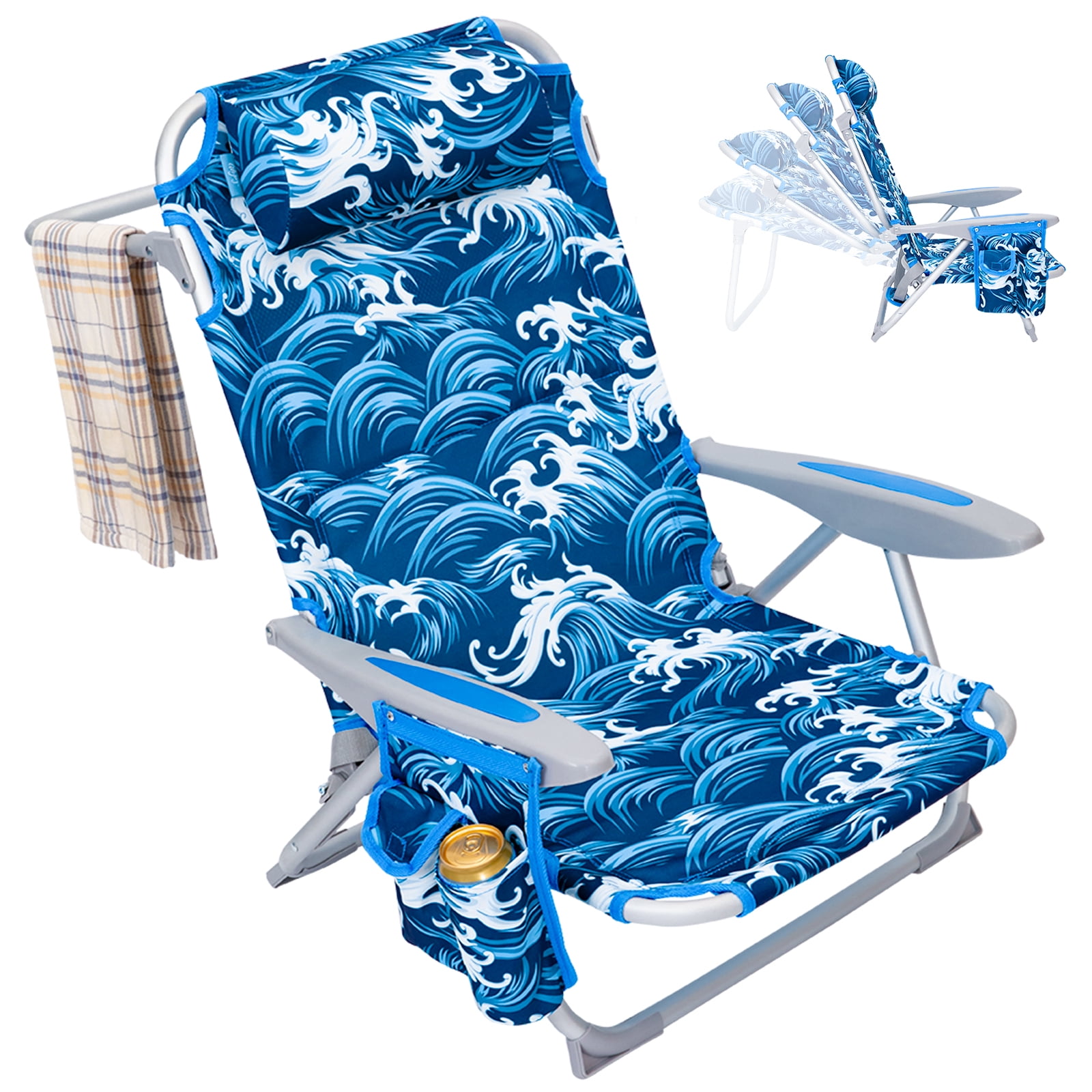 #WEJOY 4-Position Beach Chair Aluminum Folding Lawn Chair Low Seat ...