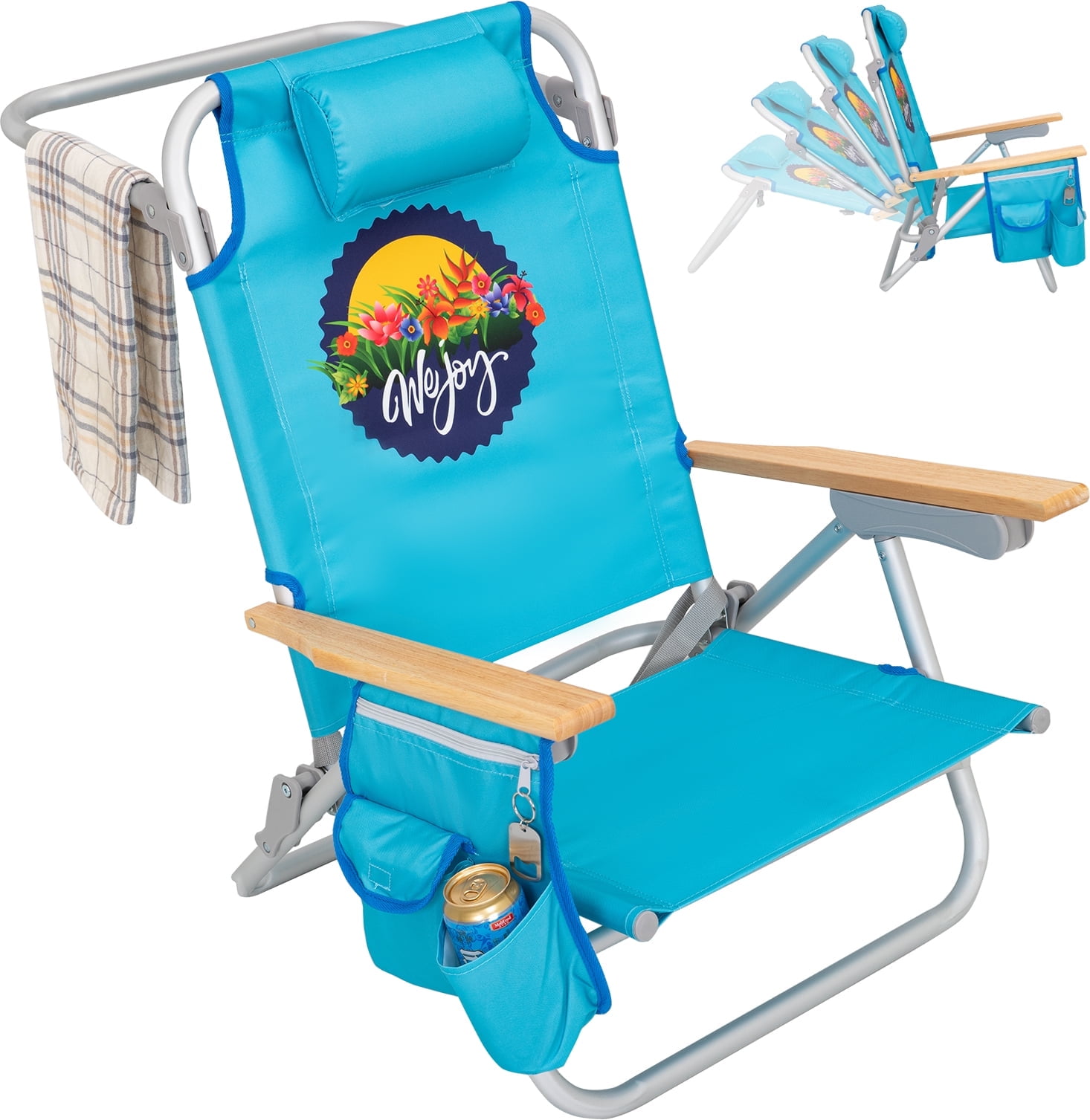 #WEJOY Low Beach Chair, Backpack Beach Chair, 4-Position Reclining Lawn ...