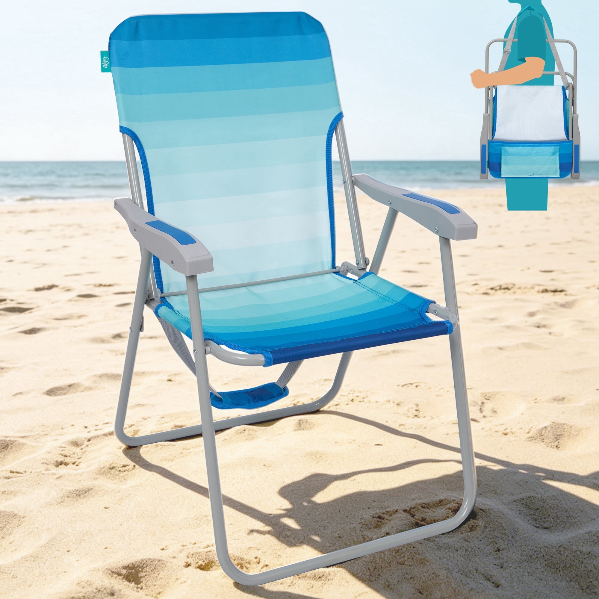 #WEJOY Folding Backpack Beach Chair, High Back Beach Chairs for Adults ...