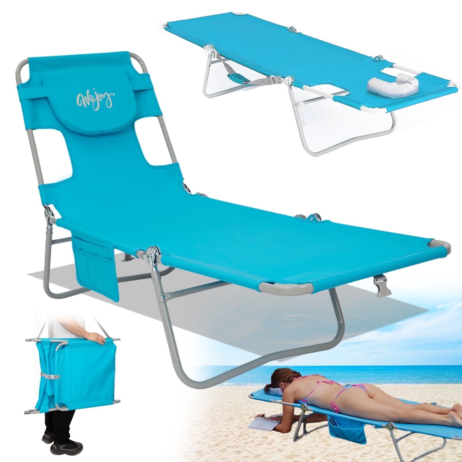 #WEJOY Beach Lounge Chair 5-Position Adjustable Portable Tanning Chair ...
