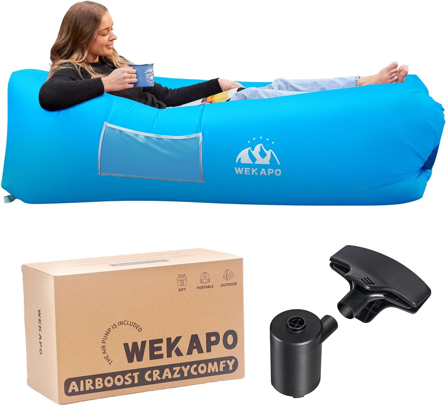 WEKAPO Inflatable Couch with Pump - Easiest Setup, Crazy Comfy & Ultralight - Blow up Lounger ...