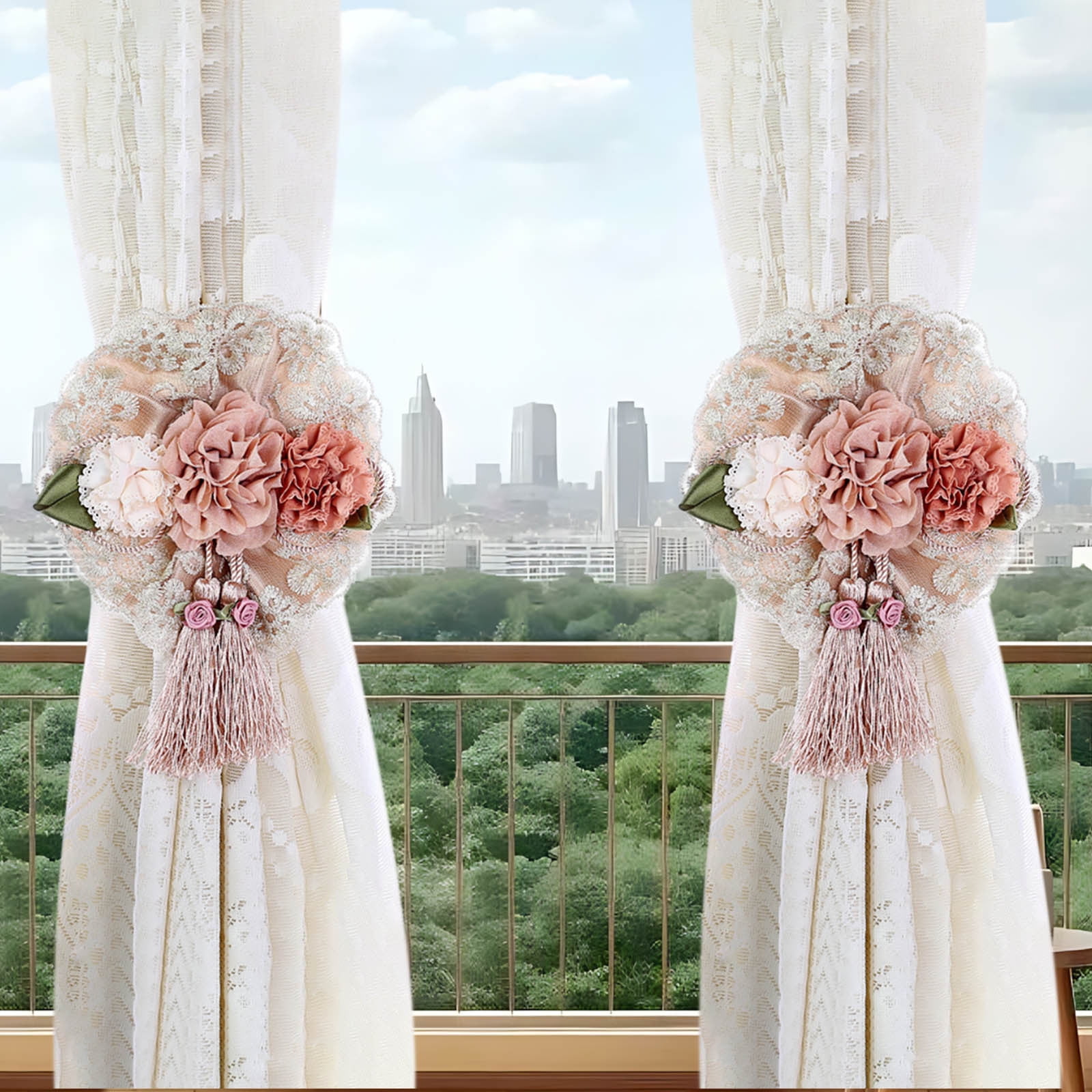WEKDKAI Flower Curtain Tiebacks,6.3in Pretty Large Peony Curtain Tie ...