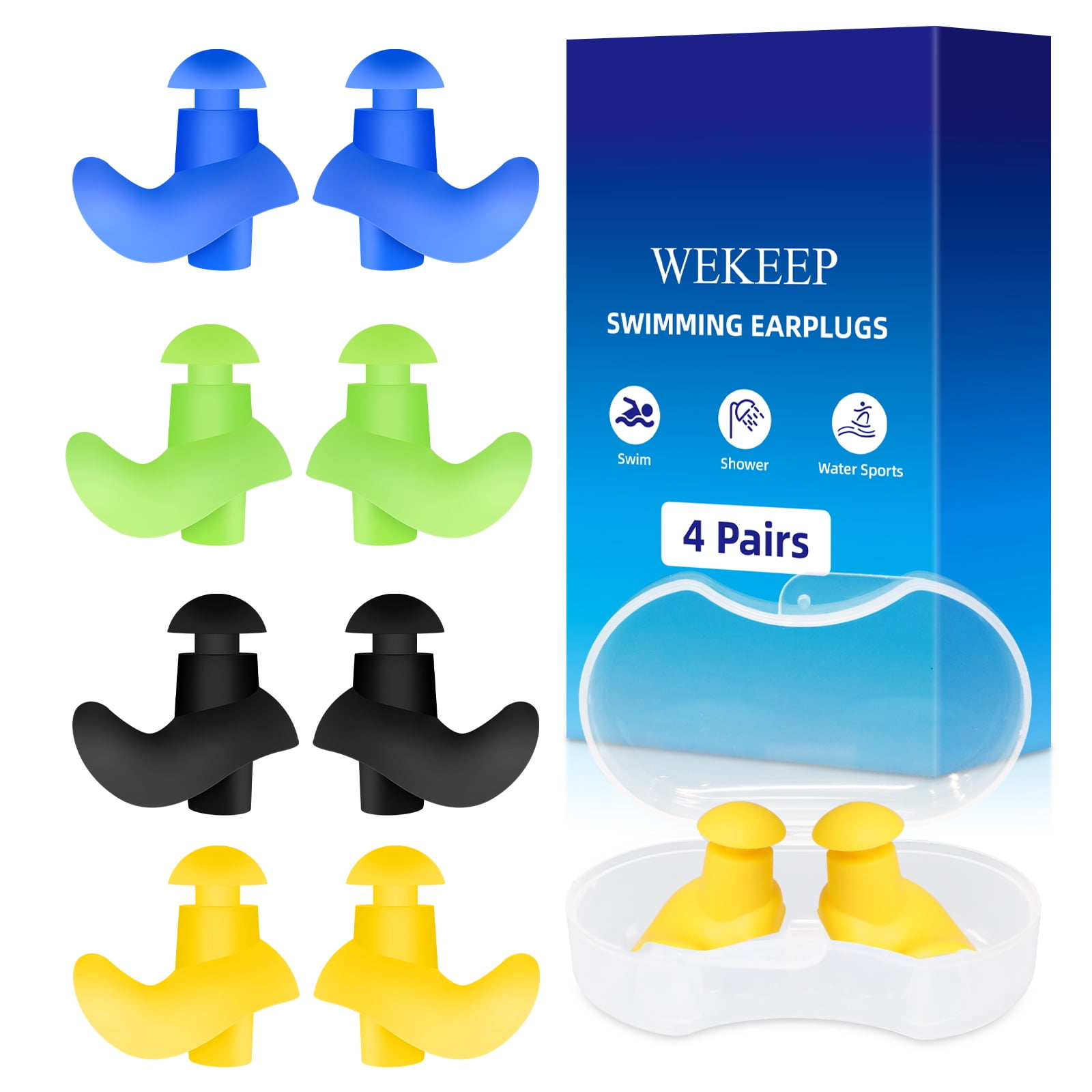 WEKEEP Silicone Swimming Earplugs, 4 Pairs, Comfortable, Waterproof ...