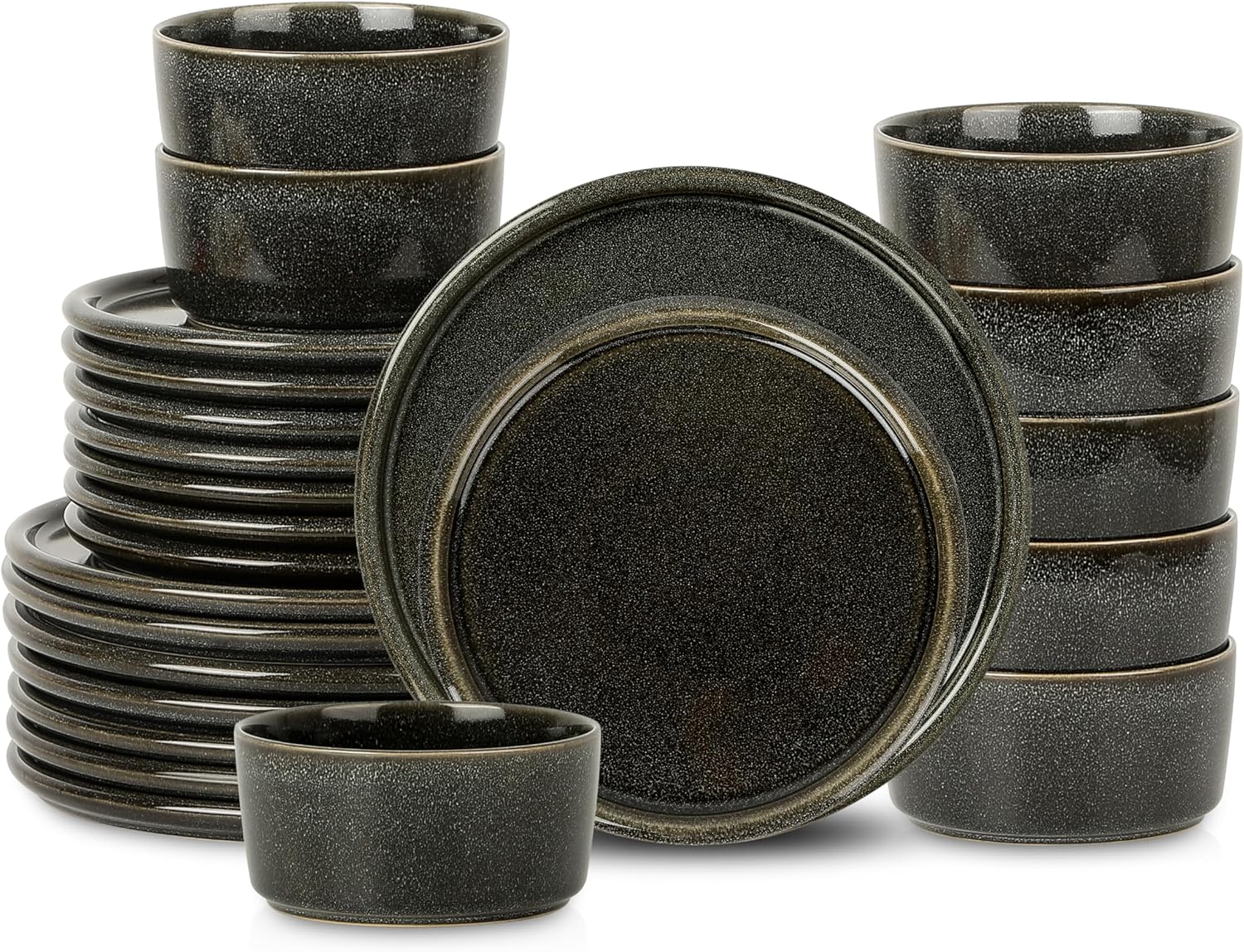 WELAKI Eden 24-Piece Dinnerware Set Stoneware, Plates and Bowls Set ...