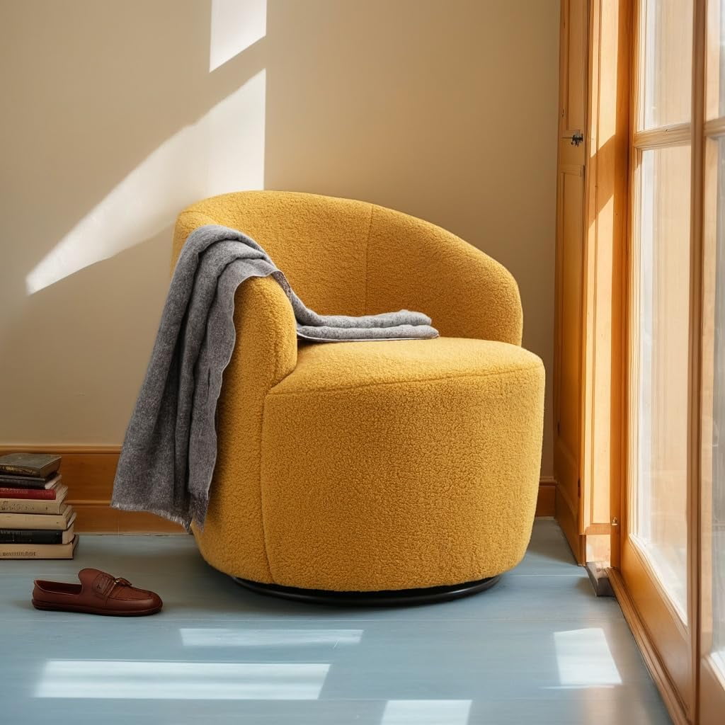 WELAKI Swivel Barrel Chair, Upholstered Round Barrel Chair with ...