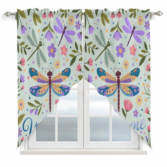 WELCOME Swag Curtain Valance for Window 2 Panels Idyllic Cartoon ...