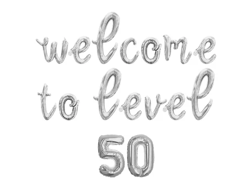 WELCOME TO LEVEL 50 Cursive Letter Balloon Banner - 50th Birthday Party ...