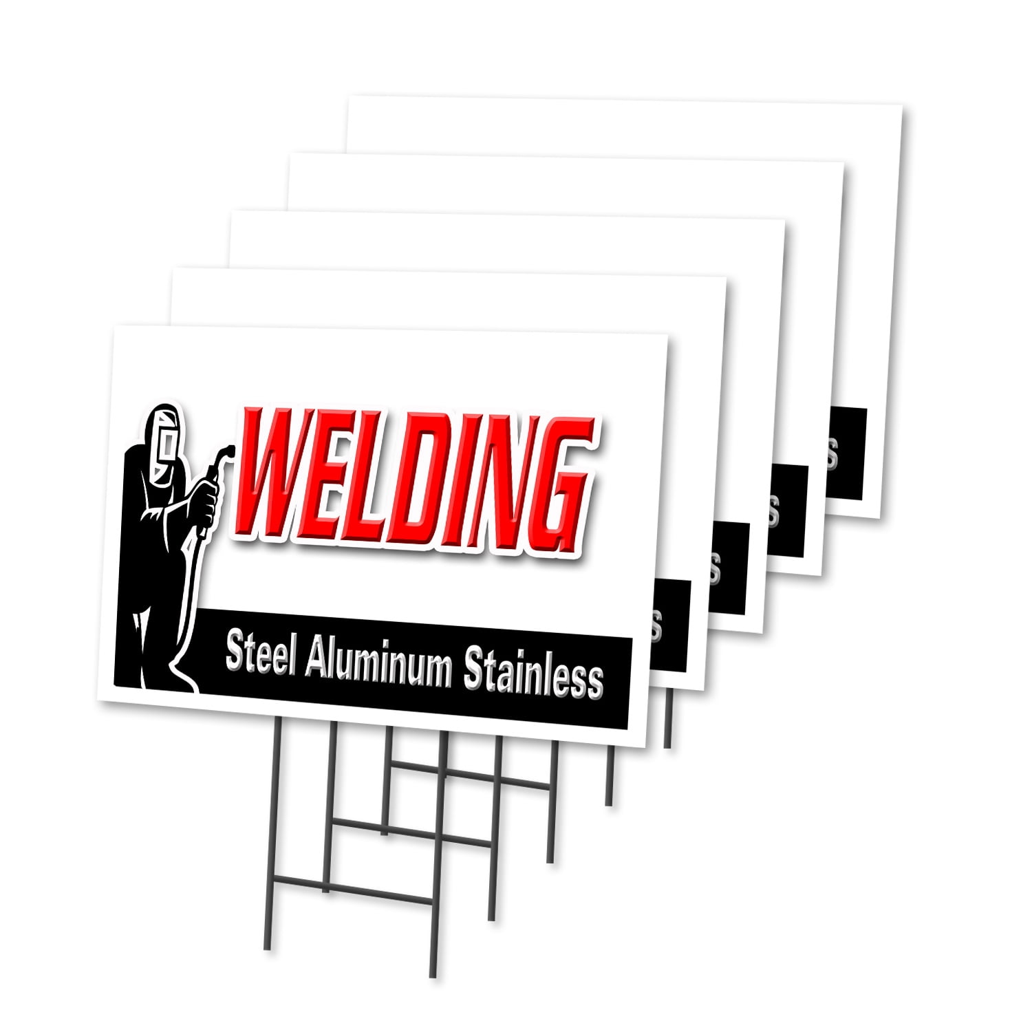 WELDING STEEL ALUMINUM STAINLESS 5 Pack Of 18" x 24" Yard Sign & Stake ...