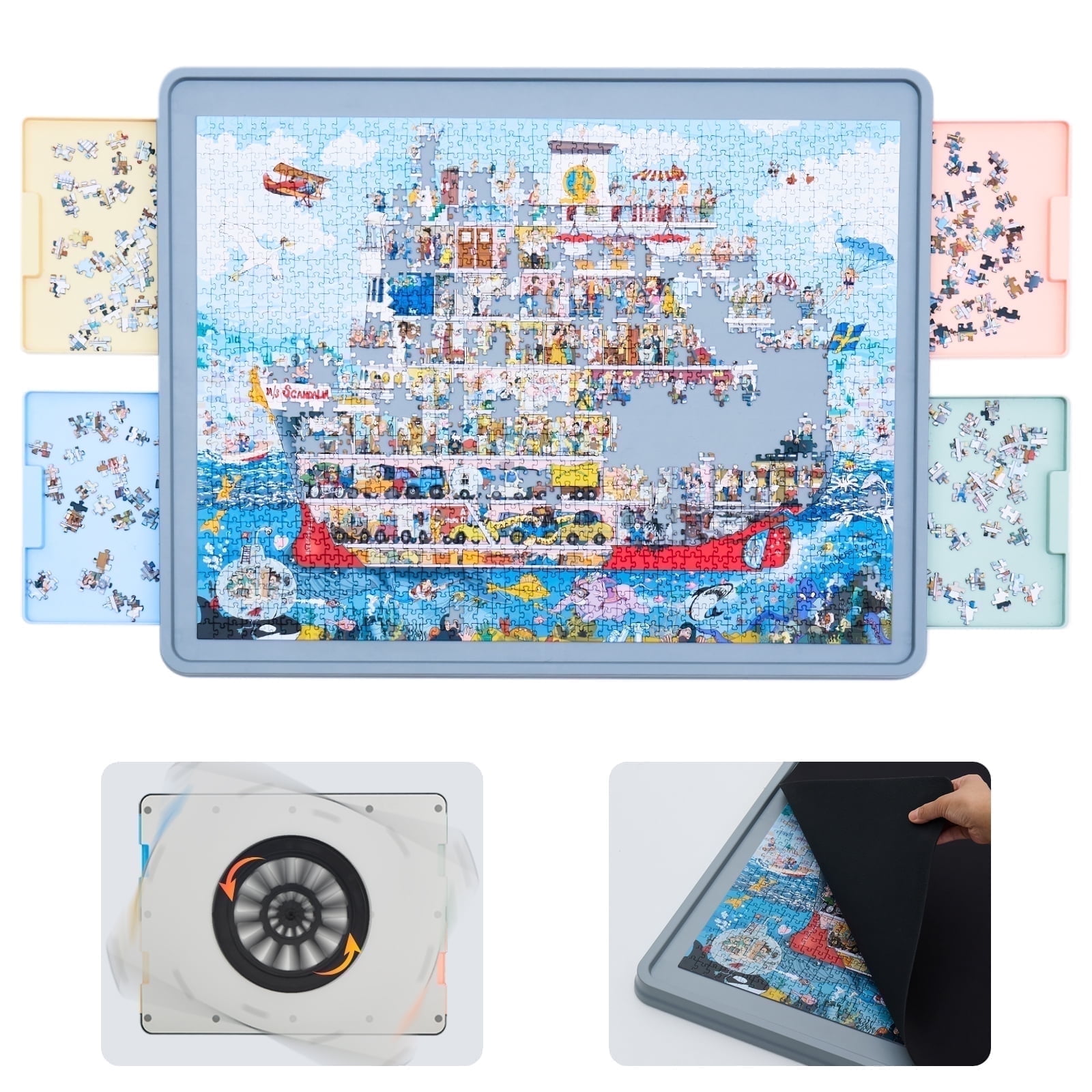 WELGEE 1500-Piece Rotating Puzzle Board with Drawers, Cover, and ABS Plastic Build - Walmart.com