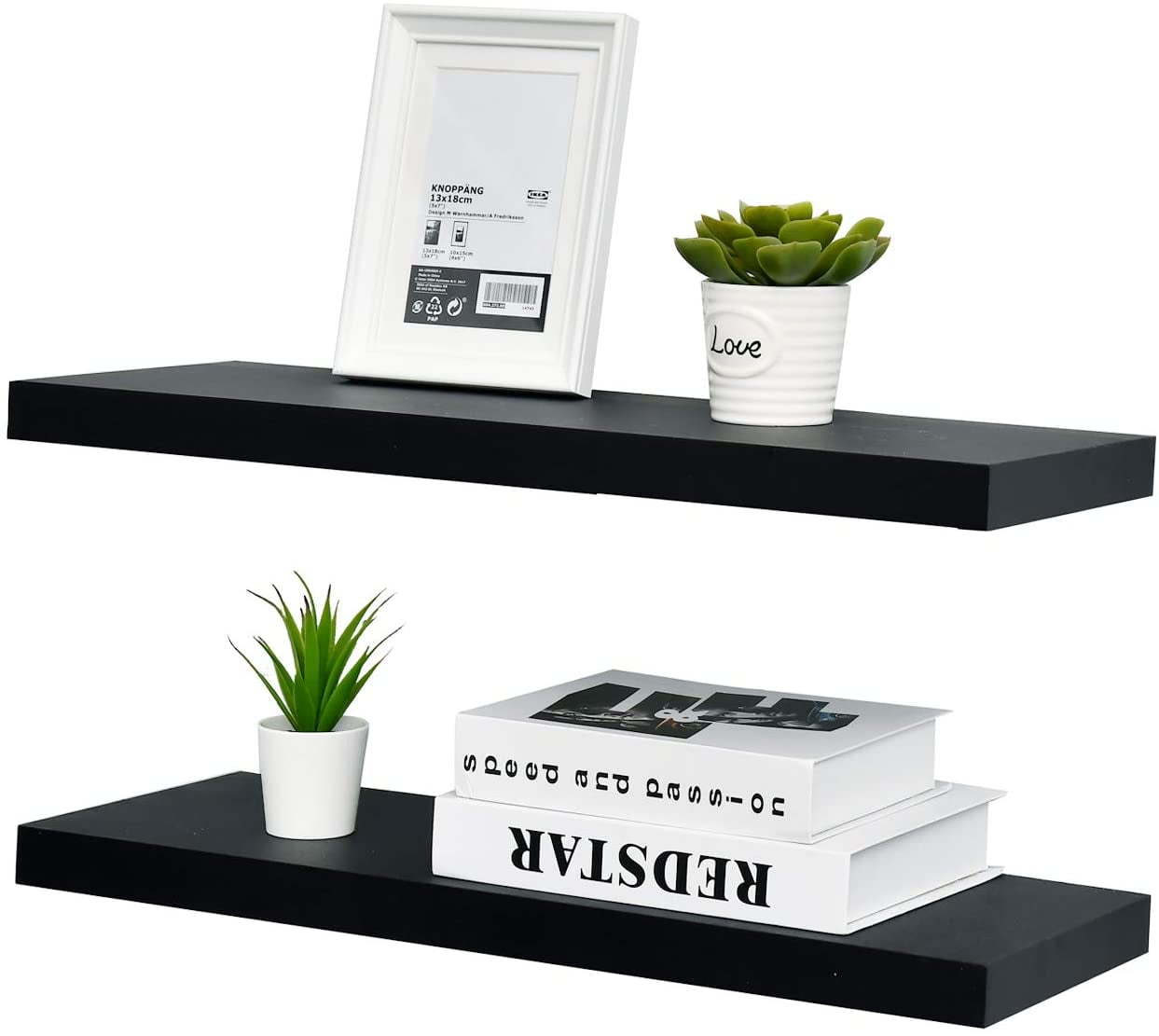 Welland 24 Inch Black Simons Floating Shelf, Set of 2, MDF Decorative ...