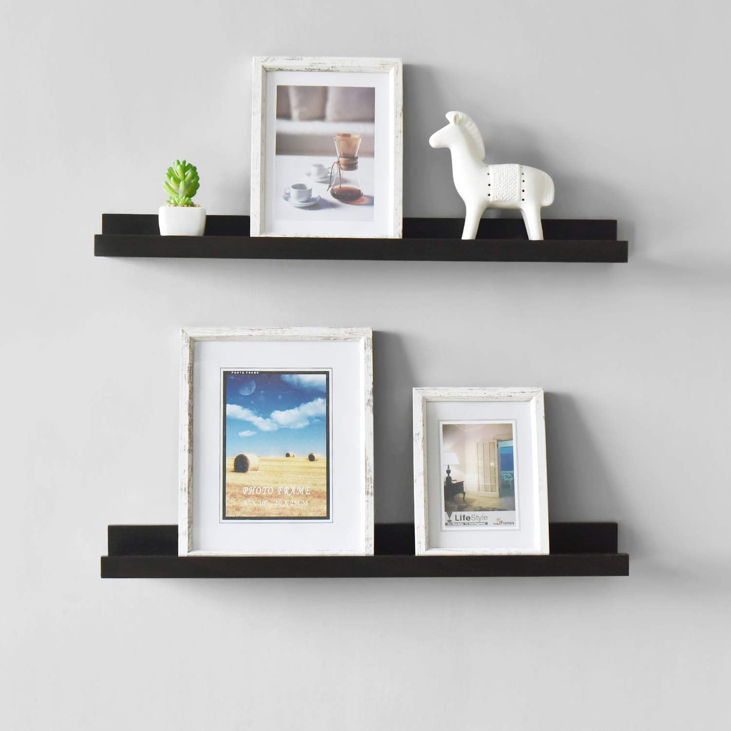 WELLAND 24" Vista Photo Ledge Floating Wall Shelf, Set of 2, Espresso ...