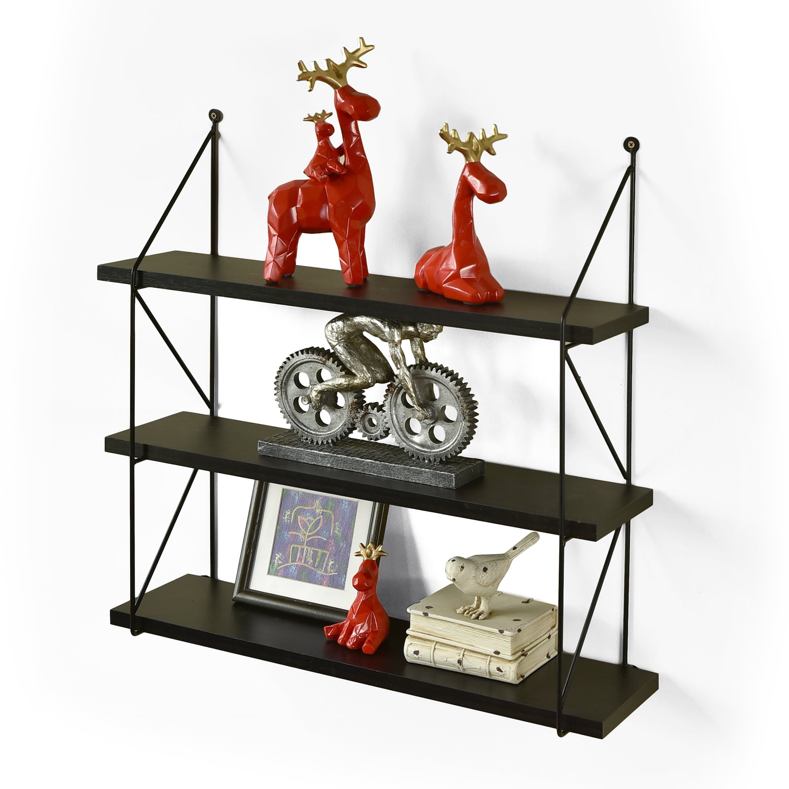 Welland 3-Tier Floating Wall Shelves, Espresso Finish, MDF Construction ...