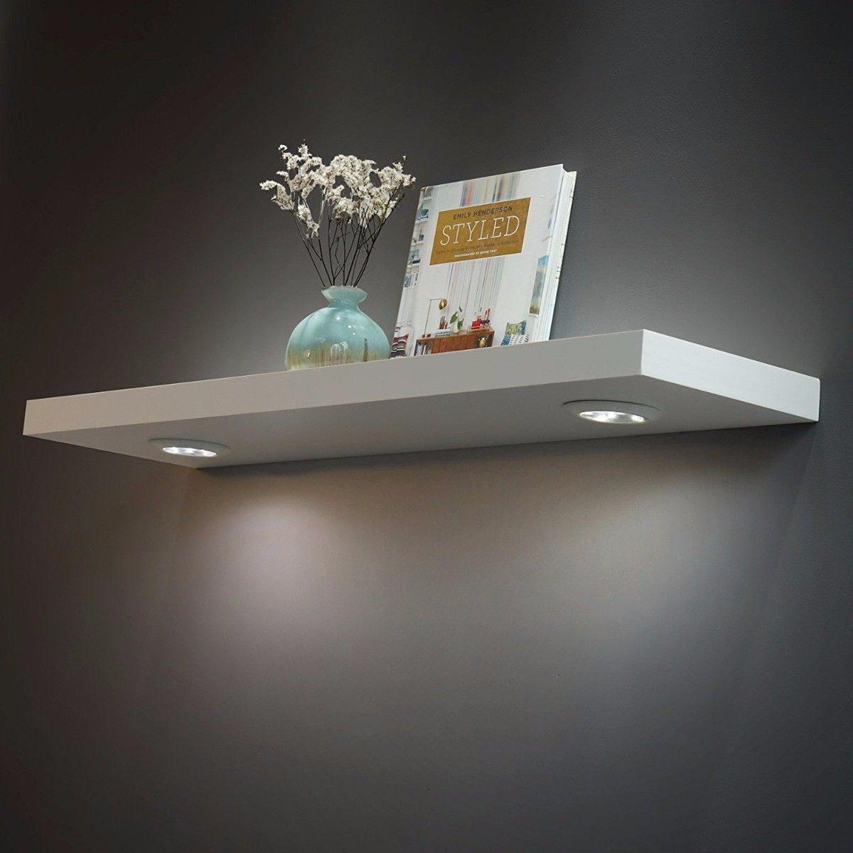 "Modern WELLAND 48"" Floating Wall Shelf with LED Lights for Living ...