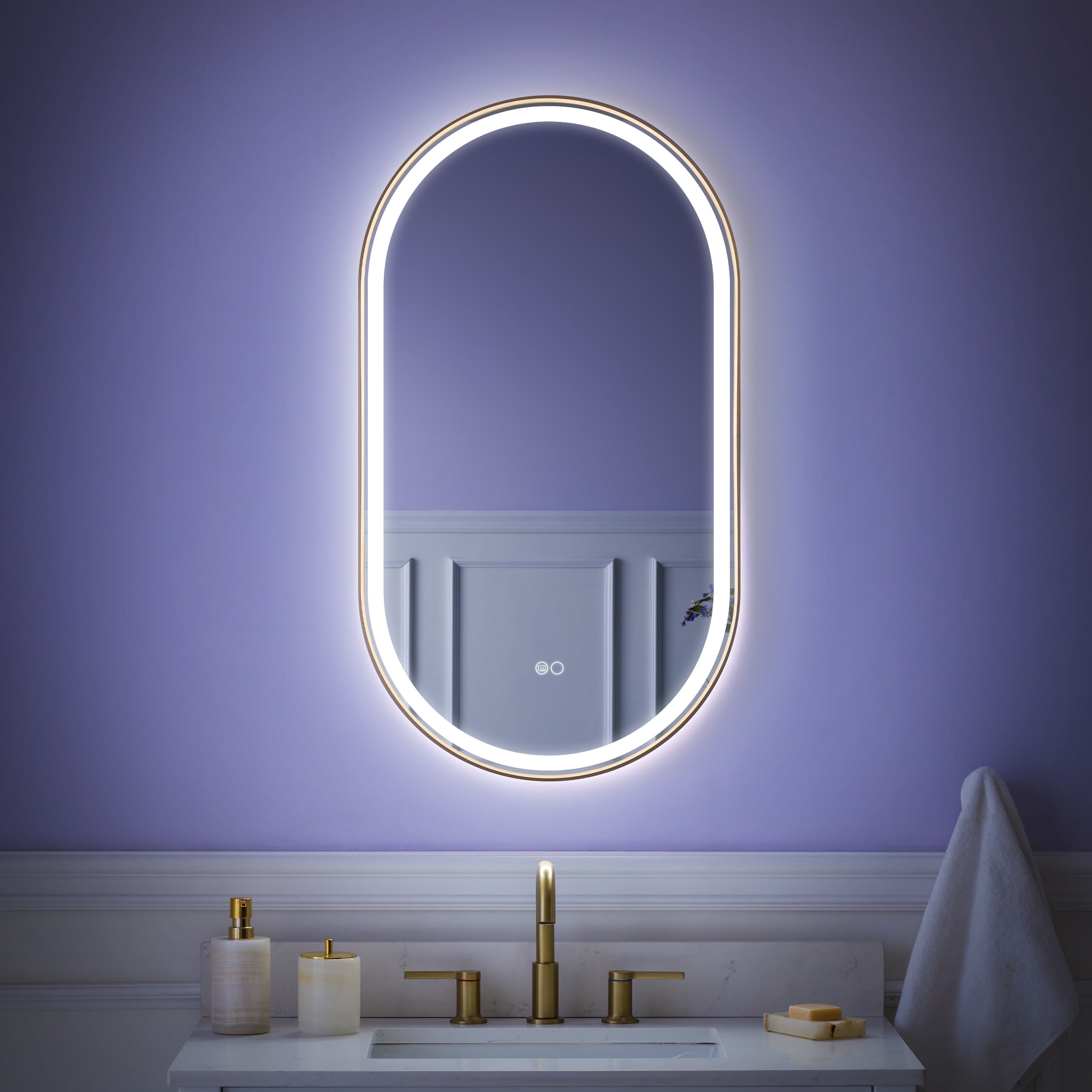 WELLFOR 20"x36" Oval Lighted Bathroom Vanity Mirror, Wall-Mounted ...