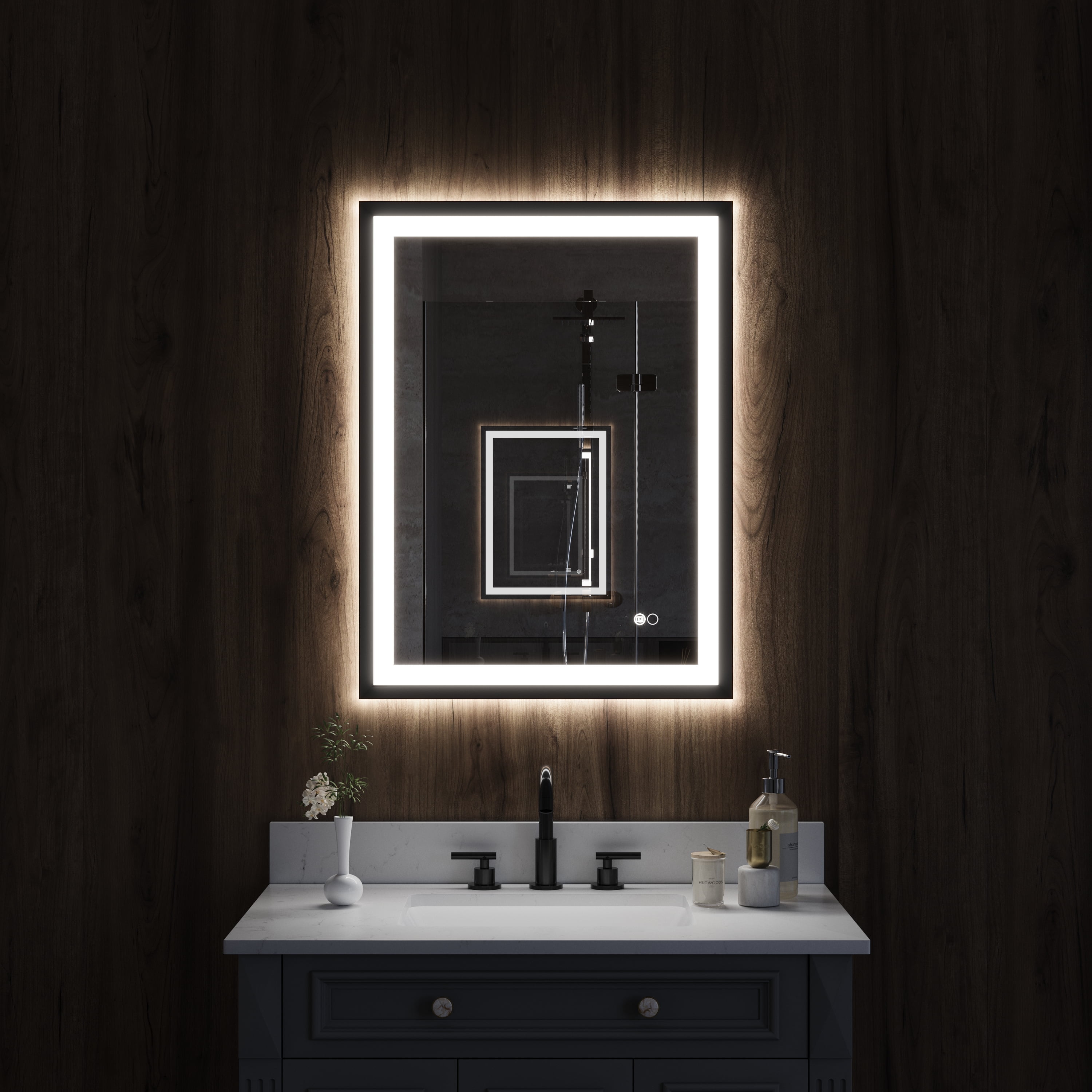 WELLFOR 24 x 32 inch LED Bathroom Mirror, Bathroom Vanity Mirror with ...