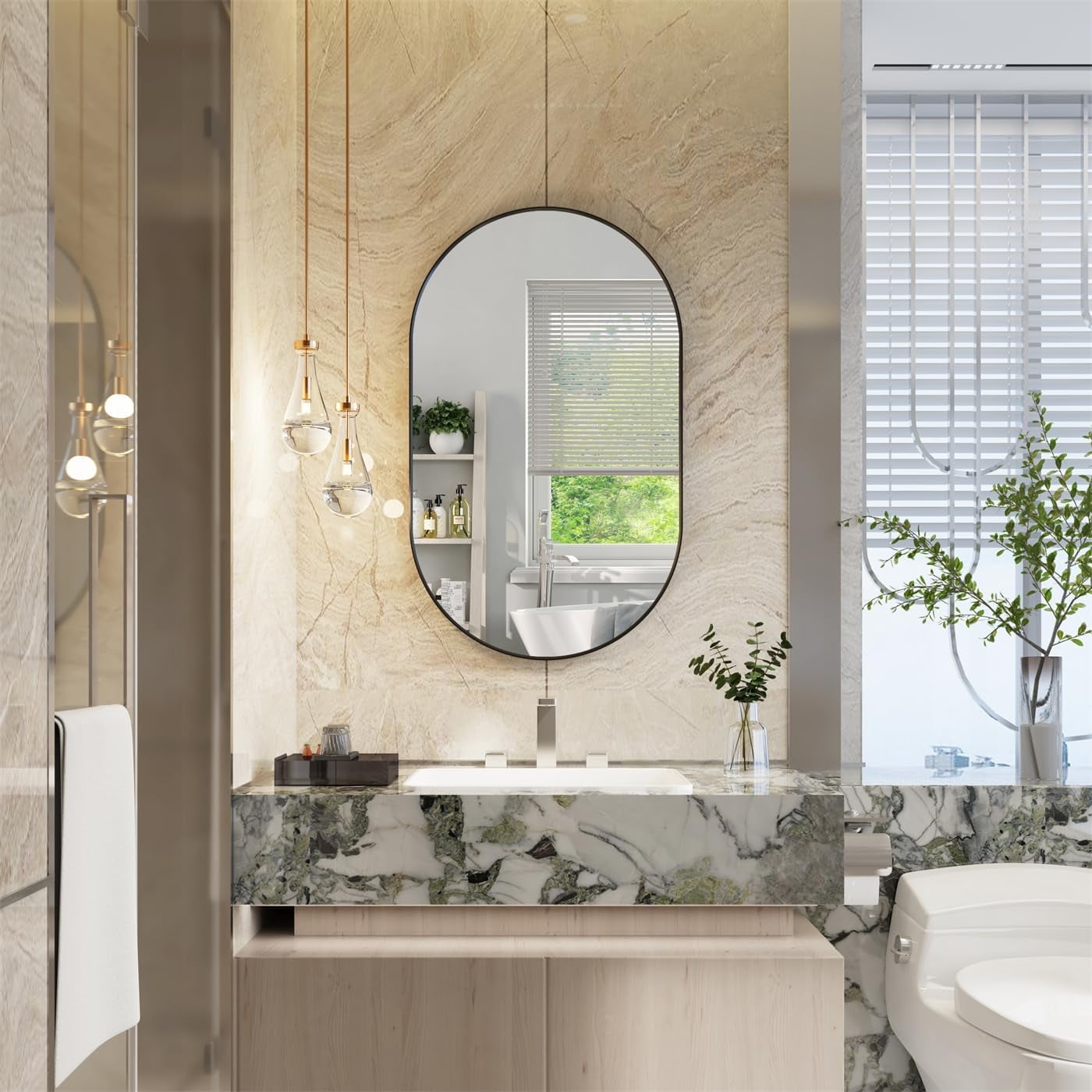 WELLFOR 24" x 40" Oval Bathroom Vanity Mirror, Wall Mounted Bathroom ...