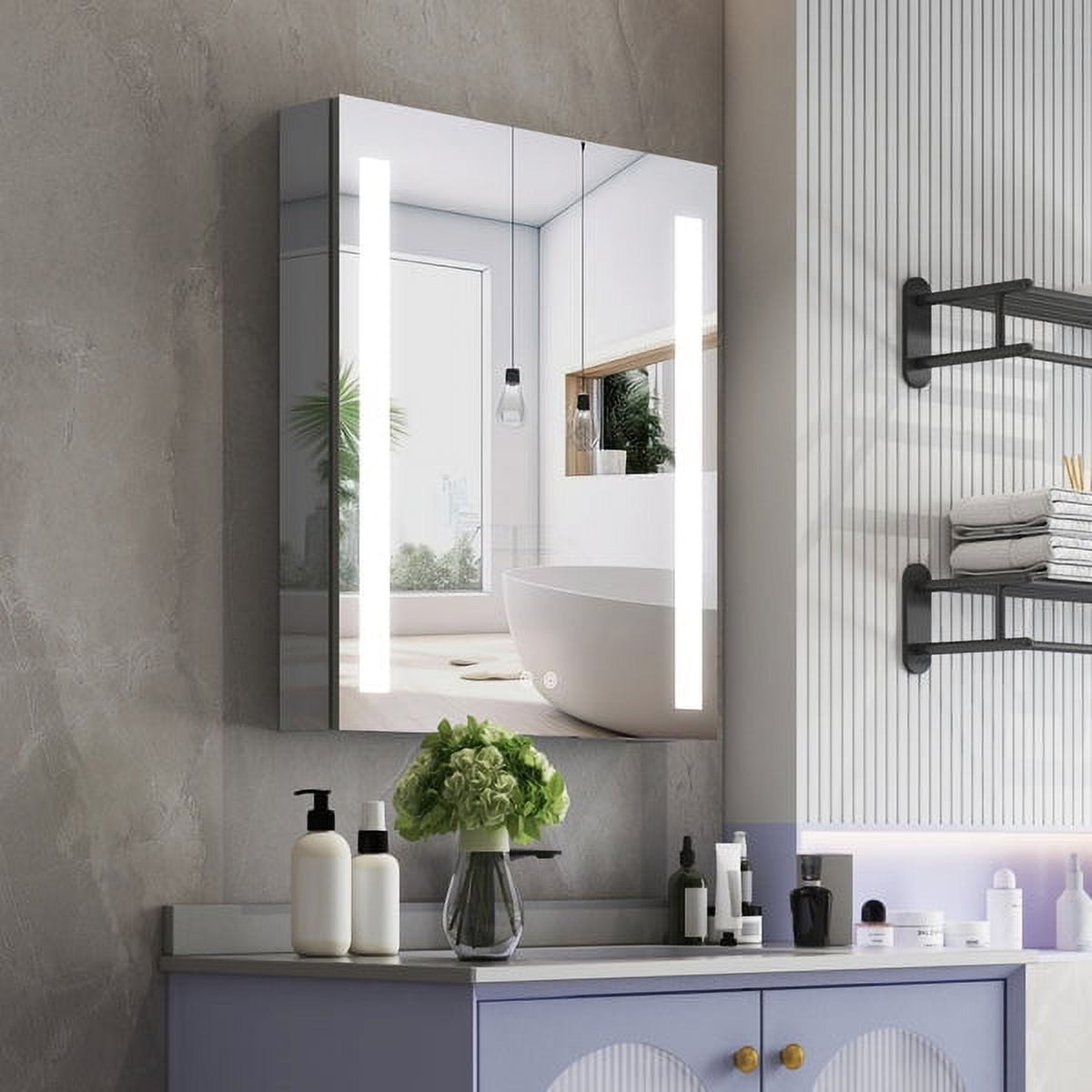 WELLFOR 24"x30" LED Mirror Medicine Cabinet with Lights, Bathroom ...