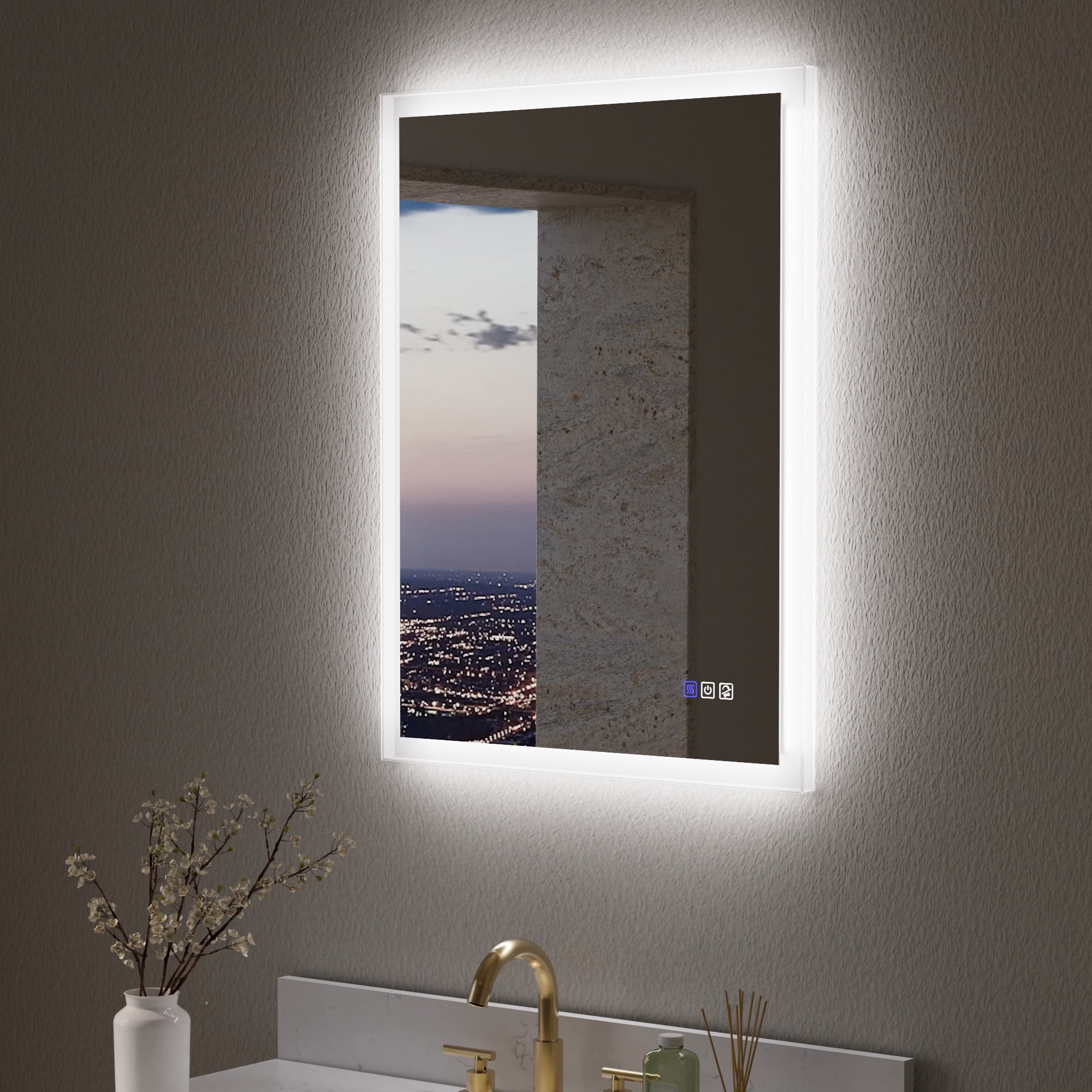 WELLFOR 24x32 inch LED Bathroom Mirror, Front and Backlit Bathroom ...