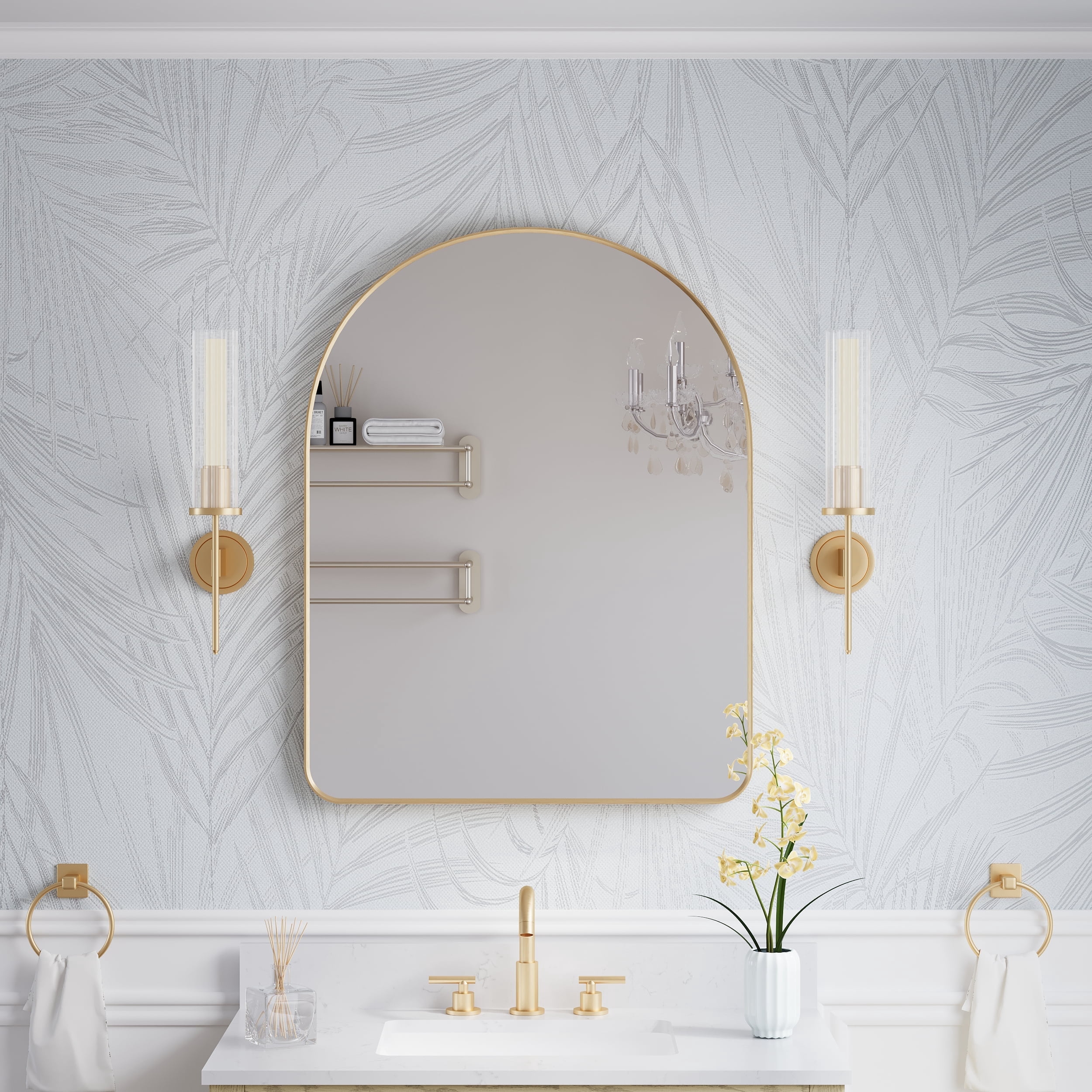 ANGELES HOME 28" x 36" Arched Bathroom Vanity Mirror, Wall Mounted ...