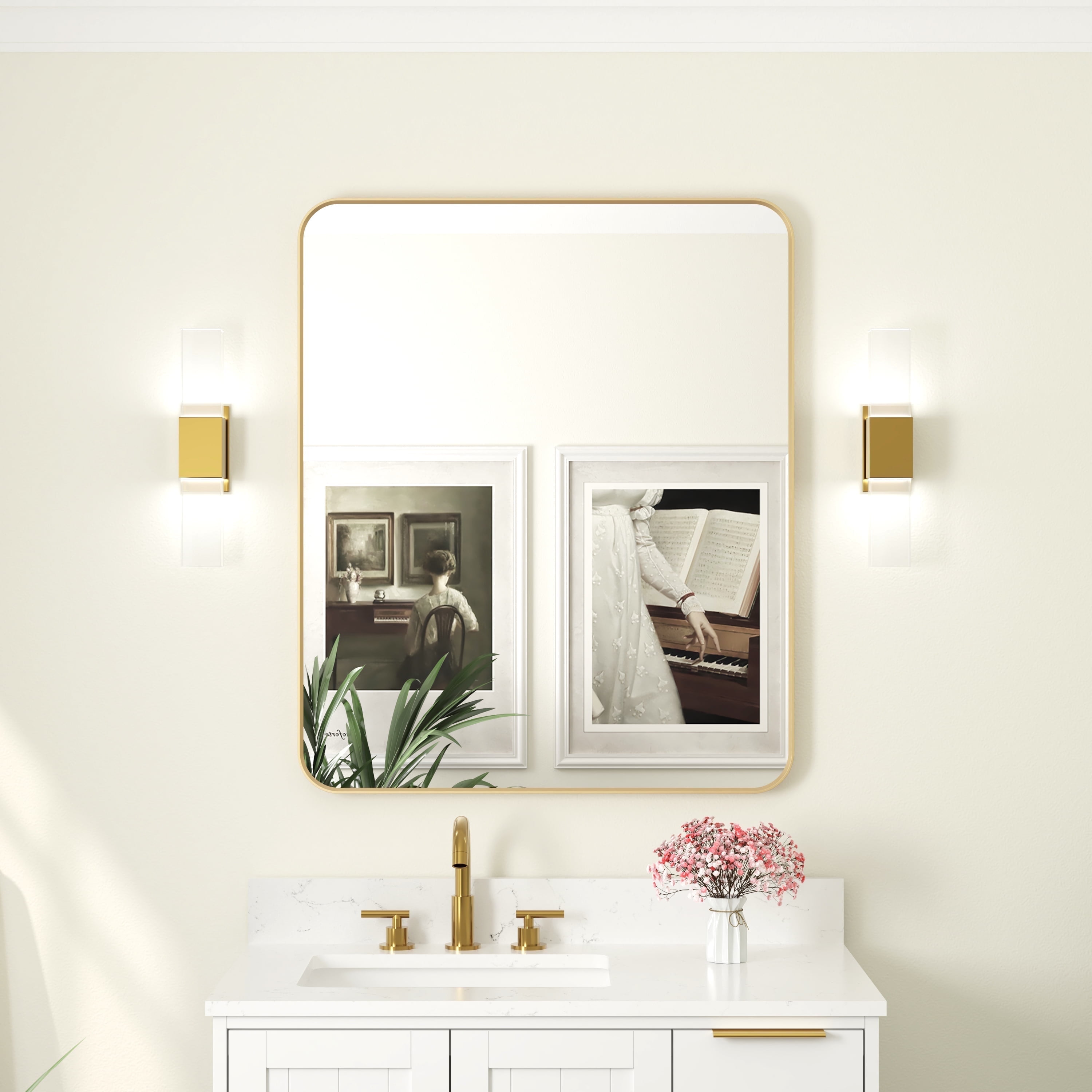 ANGELES HOME 30 x 36 Inch Bathroom Vanity Mirror, Aluminum Framed Wall ...
