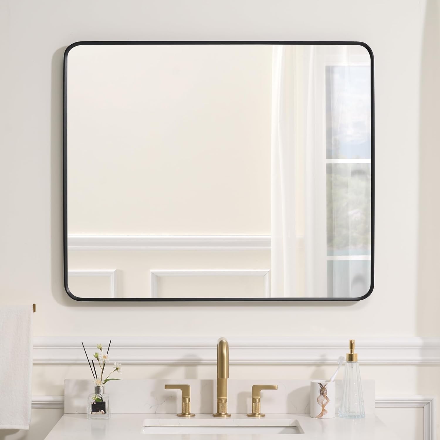 ANGELES HOME 30 x 36 Inch Metal Framed Bathroom Mirror for Wall ...