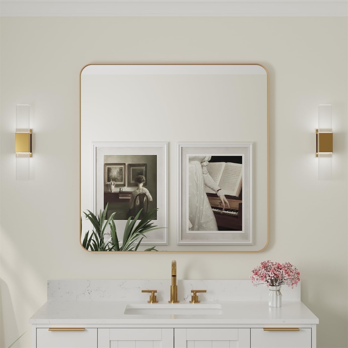 ANGELES HOME 36 x 36 Inch Bathroom Vanity Mirror, Aluminum Framed Wall ...