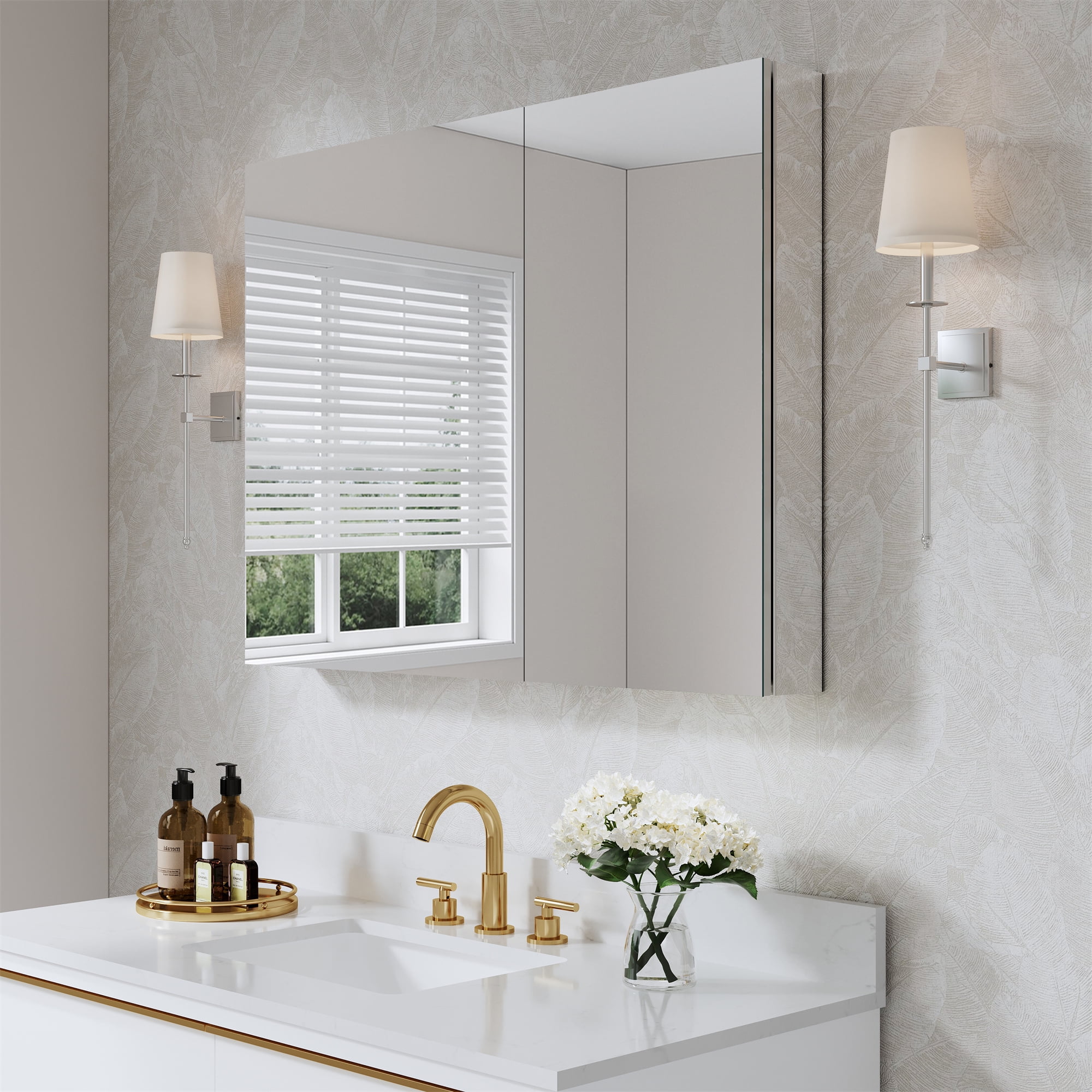 WELLFOR 40" x 30" Rectangle Medicine Cabinet Mirror, Surface Mount or ...