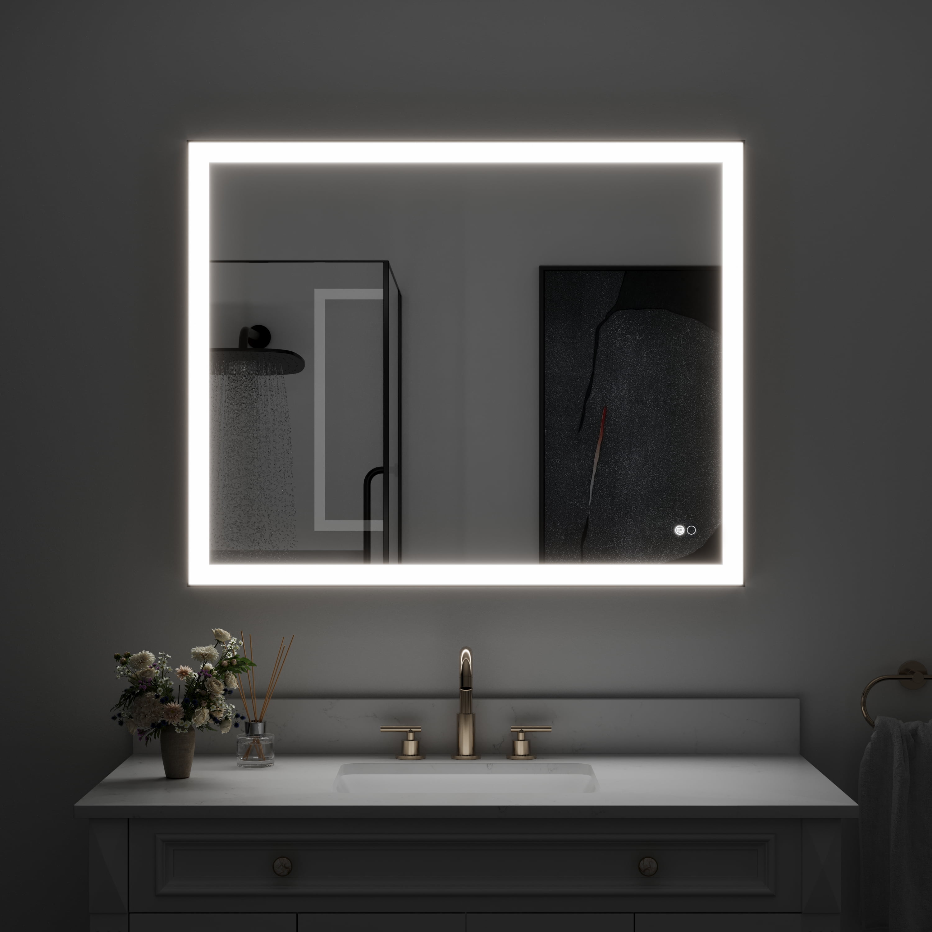 WELLFOR 40 x32 inch LED Bathroom Vanity Mirror with Lights, Lighted ...