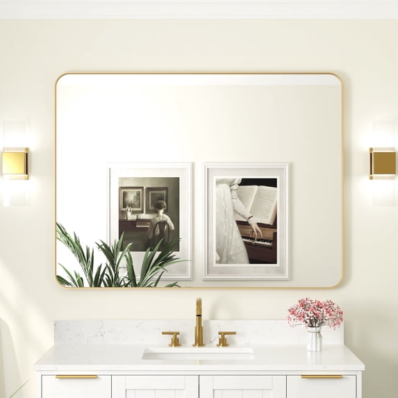 ANGELES HOME 48 x 36 Inch Bathroom Vanity Mirror, Aluminum Framed Wall ...