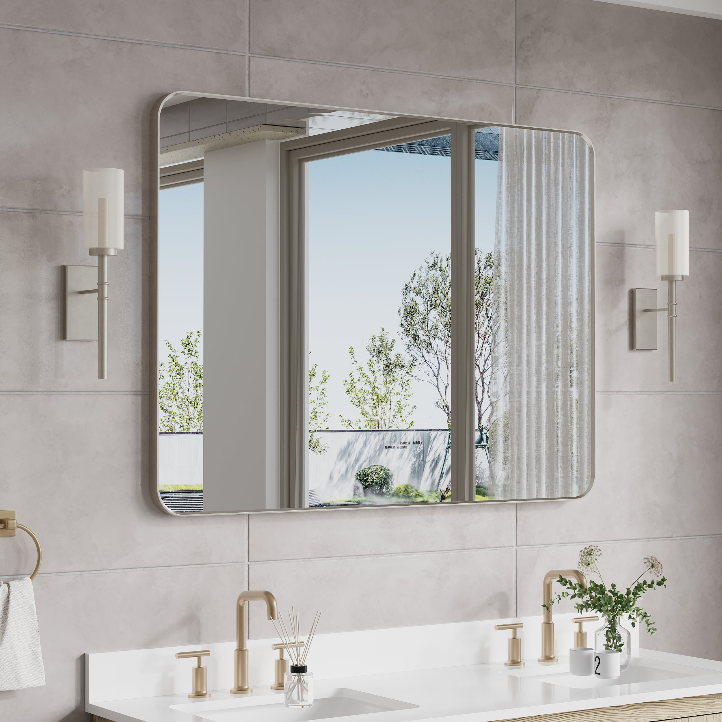 WELLFOR 48 x 36 Inch Bathroom Vanity Mirror, Aluminum Framed Wall ...